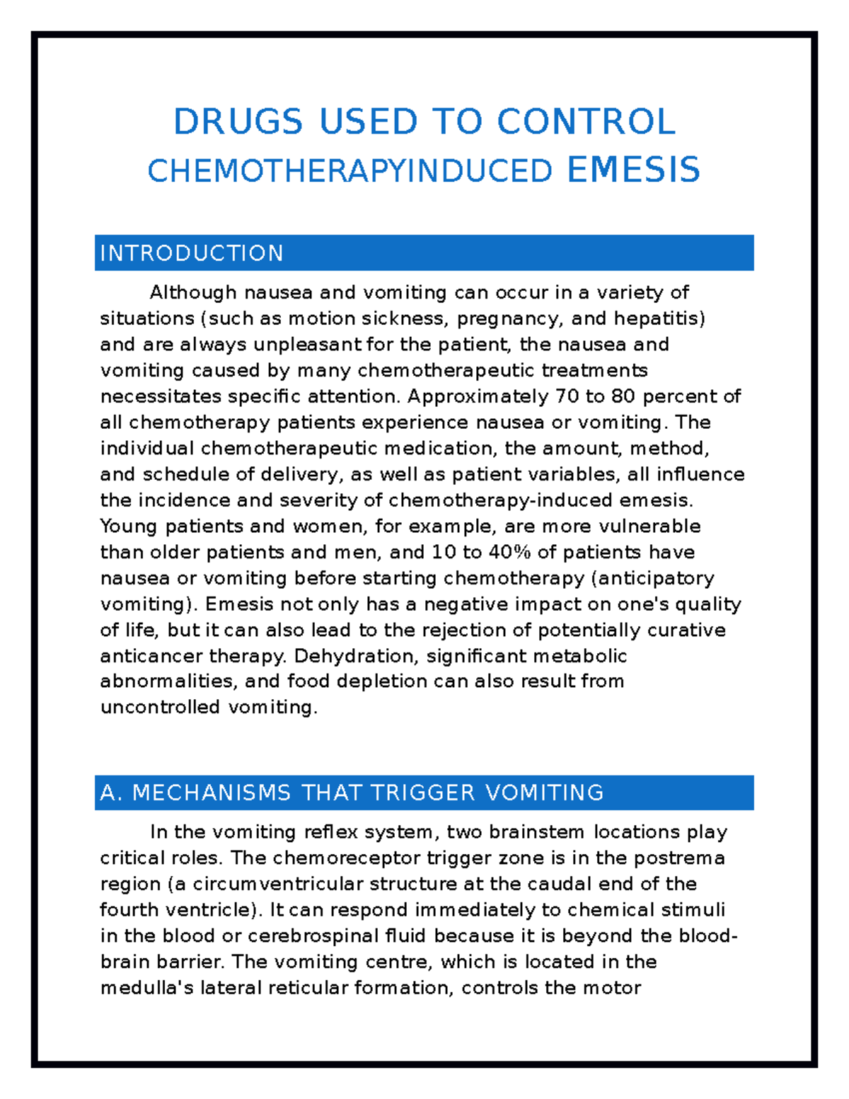 Drugs USED TO Control Chemotherapyinduced Emesis - DRUGS USED TO ...