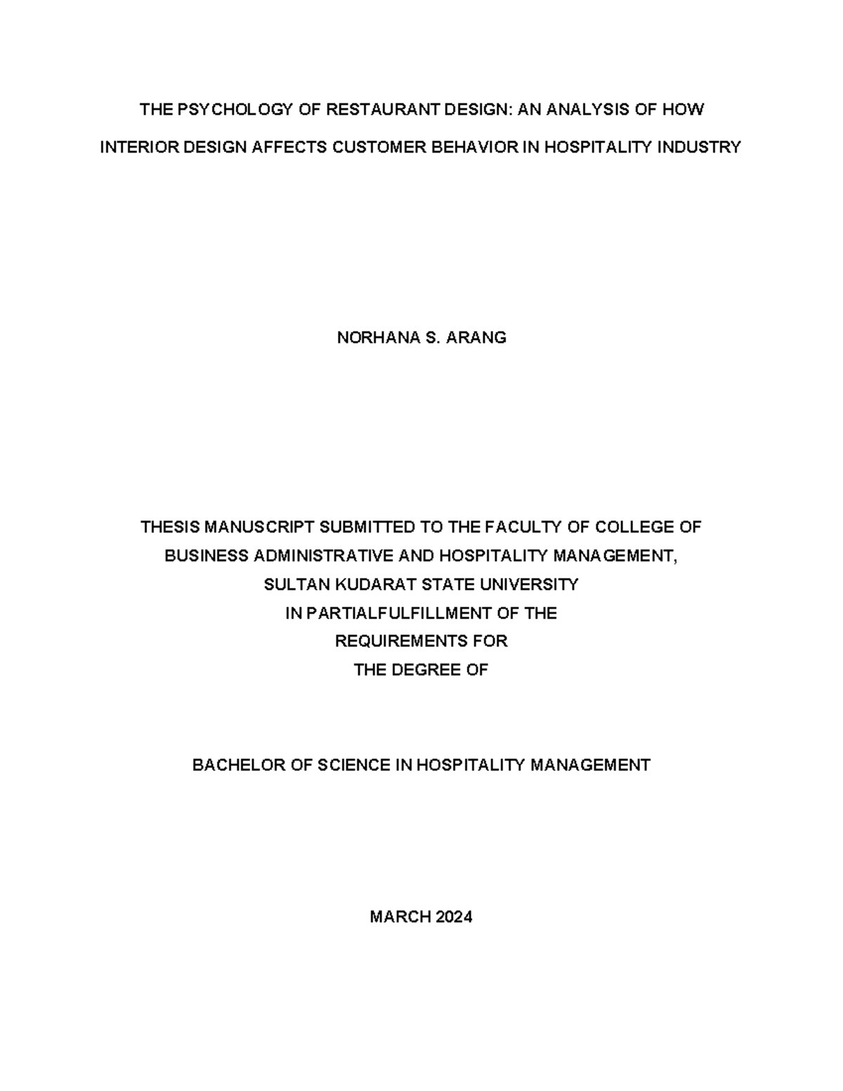 THE Psychology OF Restaurant Design ( SEMI Thesis) - THE PSYCHOLOGY OF ...