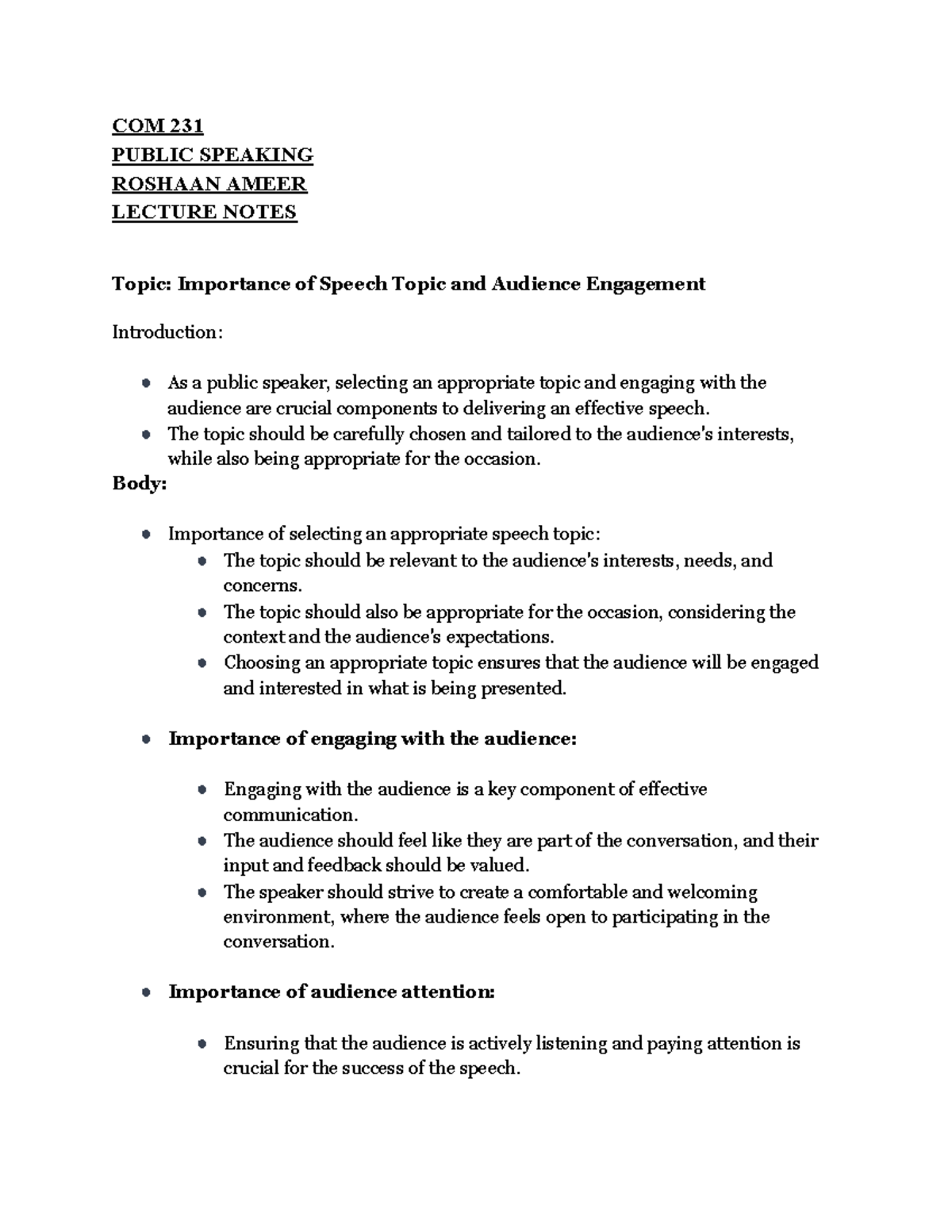 Lecture notes 2021 Public Speaking PART 02 - COM 231 PUBLIC SPEAKING ...