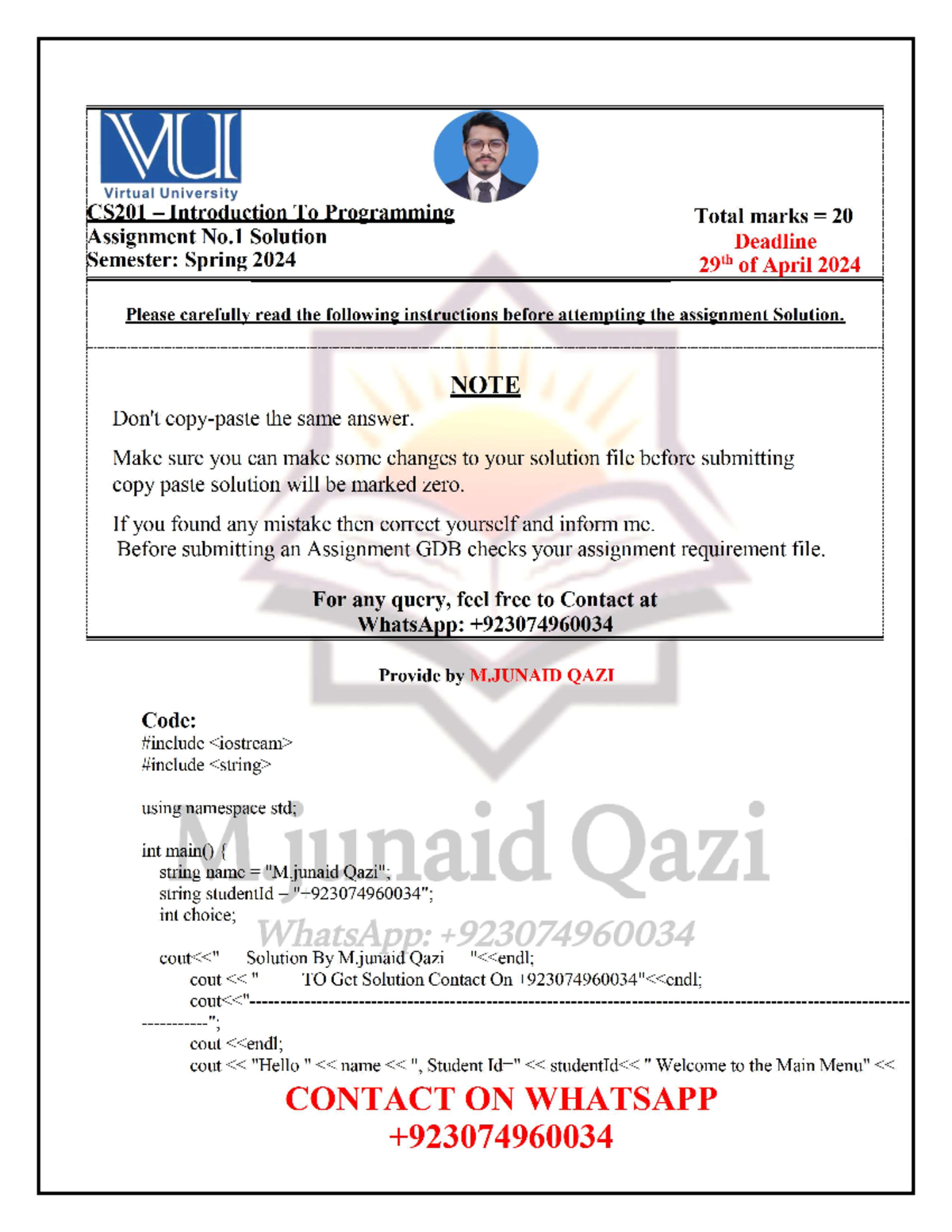 past paper of cs 201 - Introduction to programming /c++ - Studocu