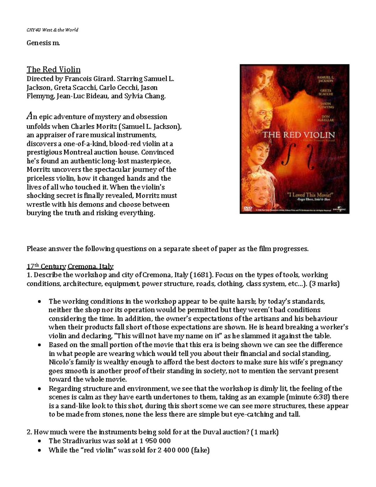 Answers red v - violin movie - CHY4U West & the World Genesis m. The ...