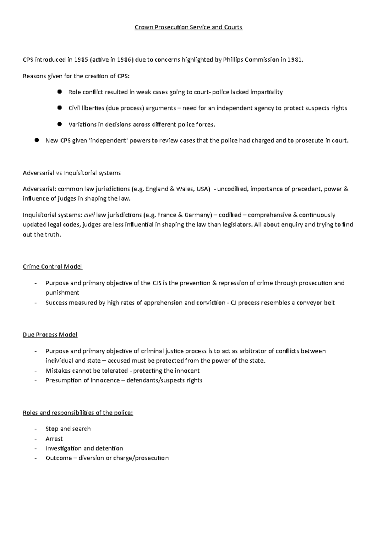 Crown Prosecution Service and Courts - Reasons given for the creation ...