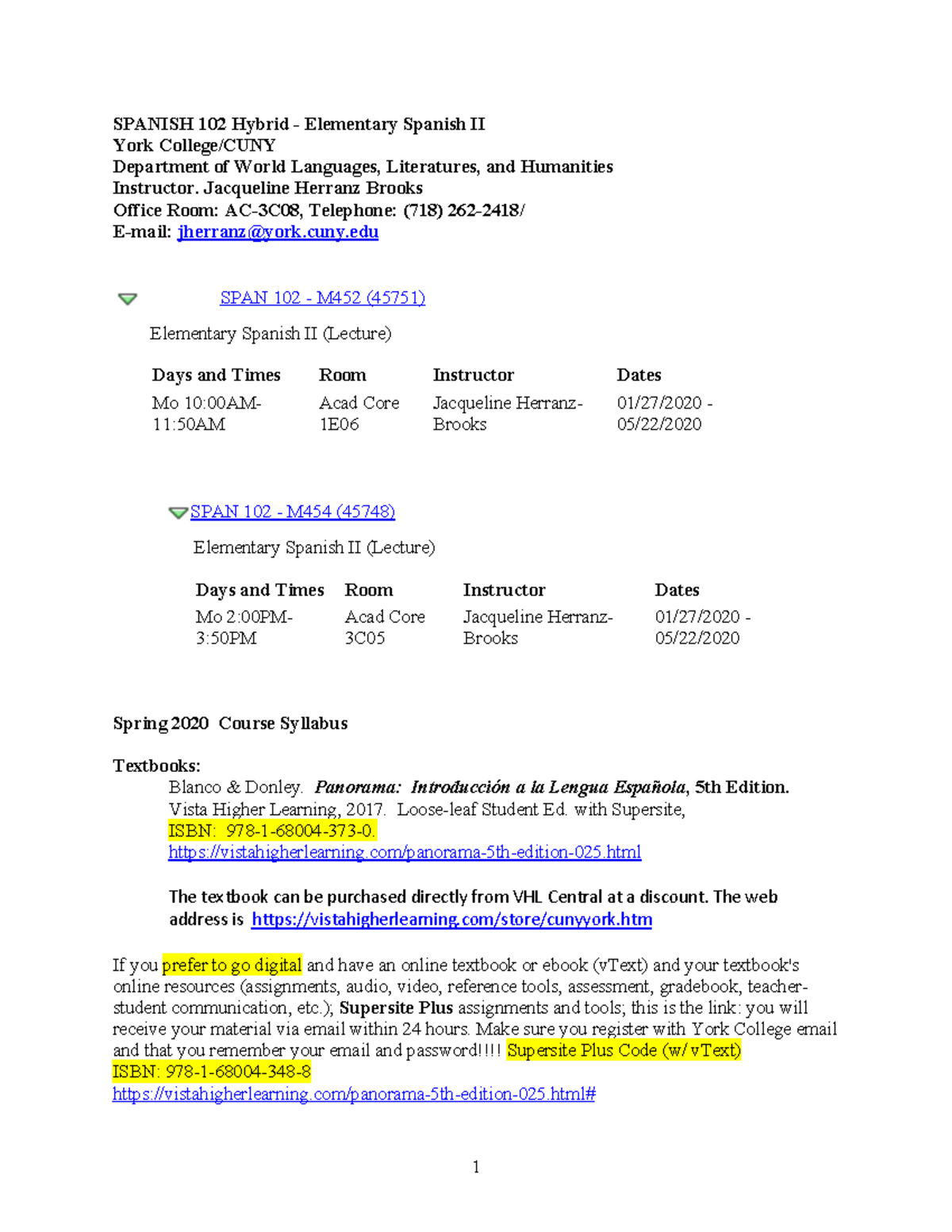 Span 102 Spring 2020 hybrid herranz syllabus - SPANISH 10 2 Hybrid ...