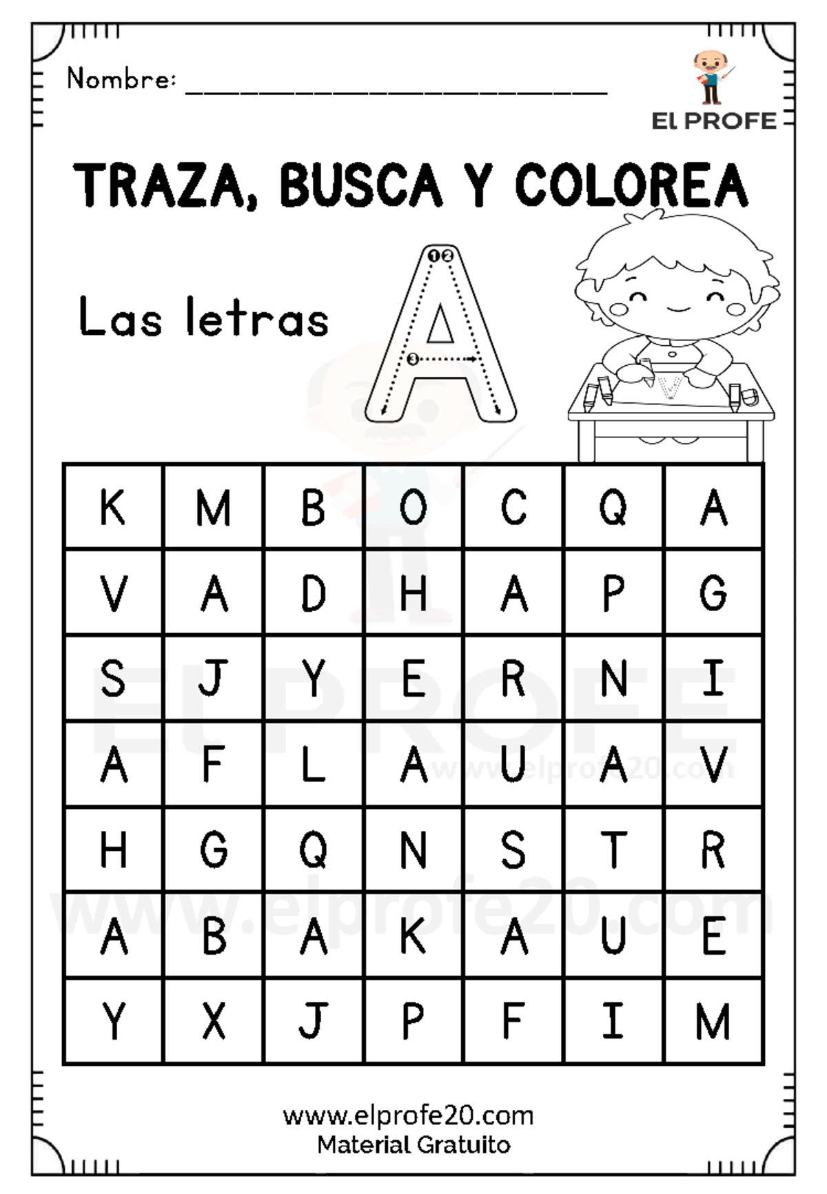 Fichas traza busca y colorea las letras del abecedario elprofe 20 ...