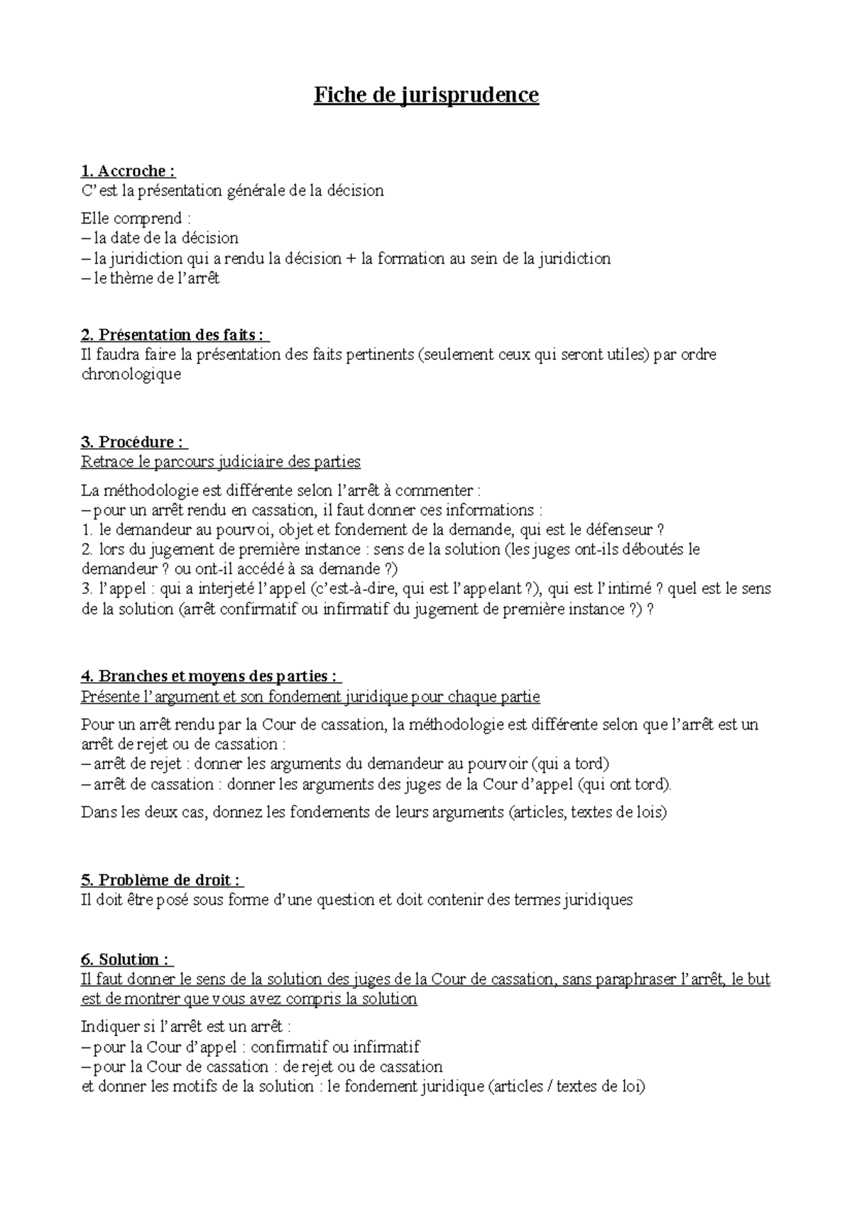 Fiches méthologique - Fiche de jurisprudence Accroche : C’est la ...