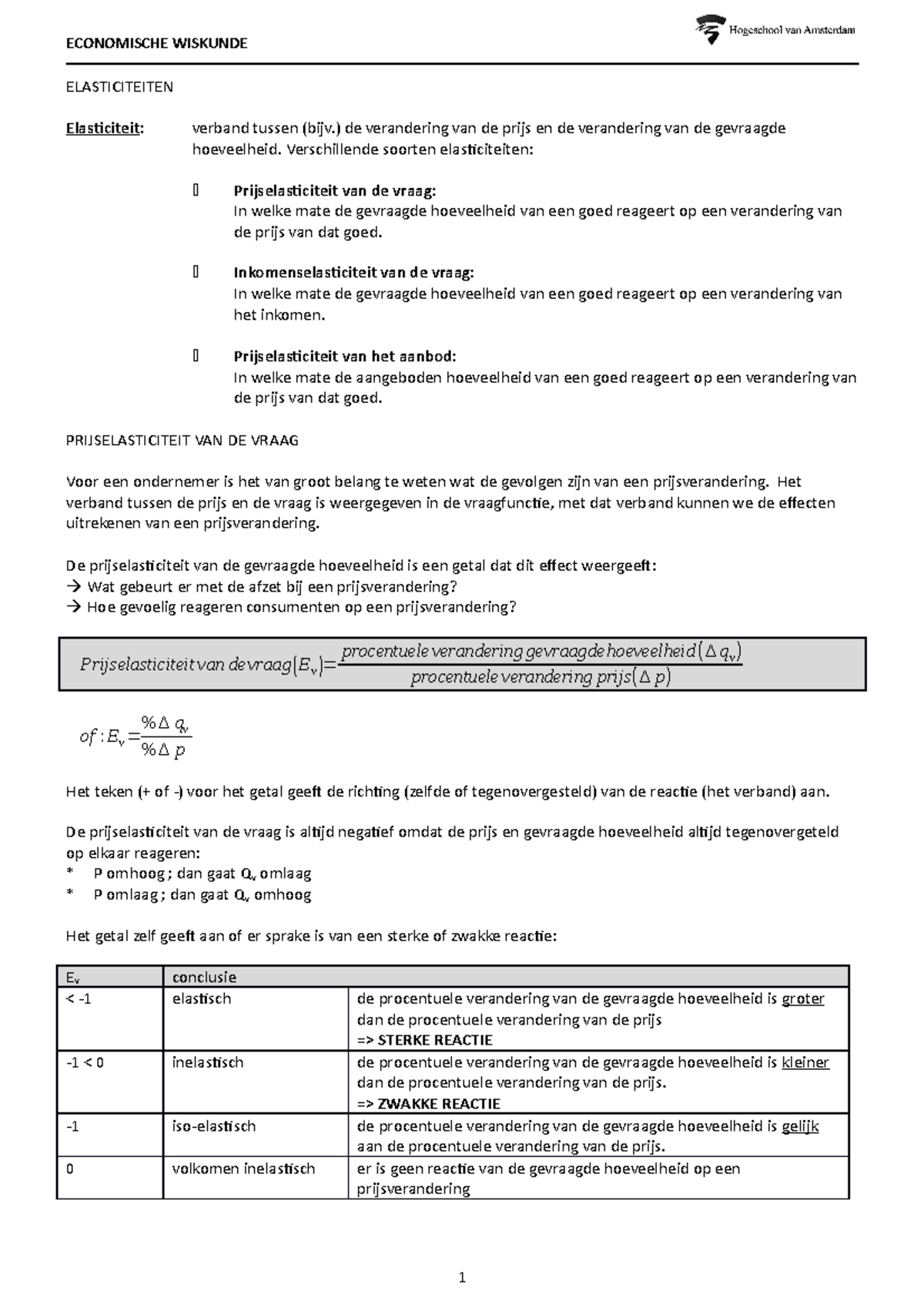 WI aantekeningen college 5 - ECONOMISCHE WISKUNDE ELASTICITEITEN ...