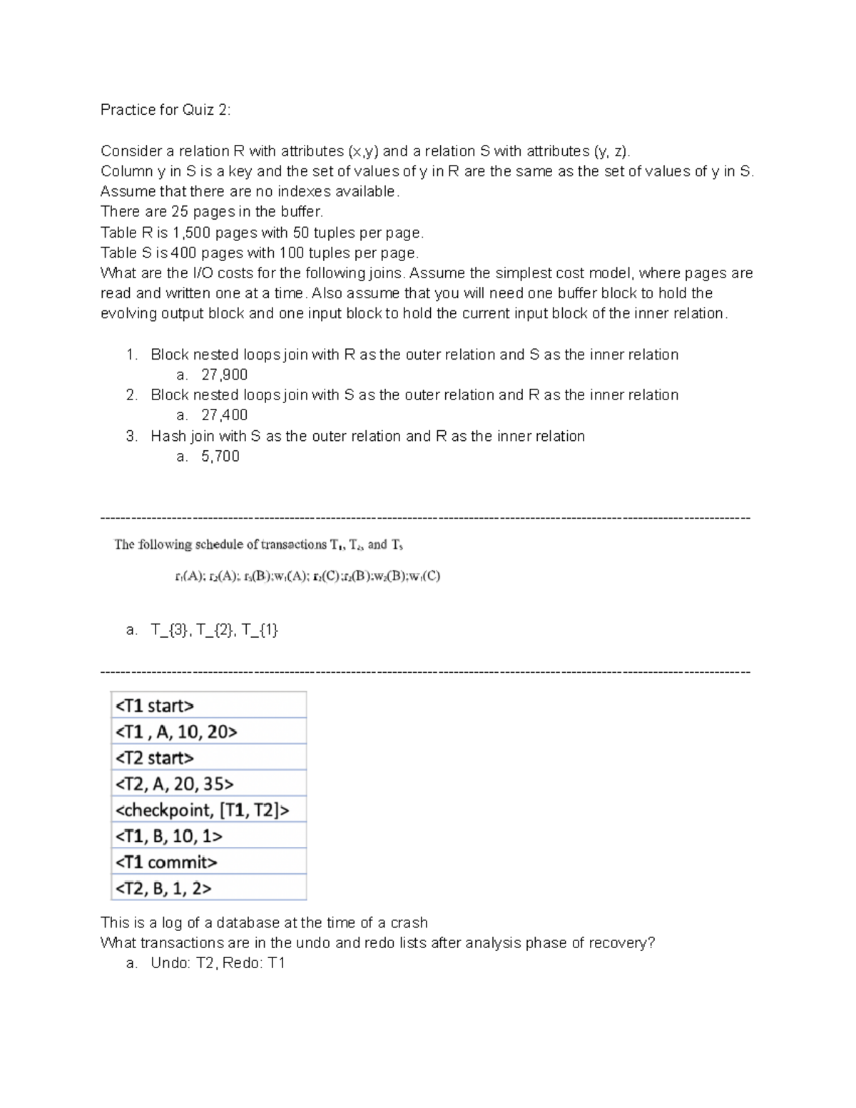 Practice for Quiz 2 - Quiz 2 - Practice for Quiz 2: Consider a relation ...
