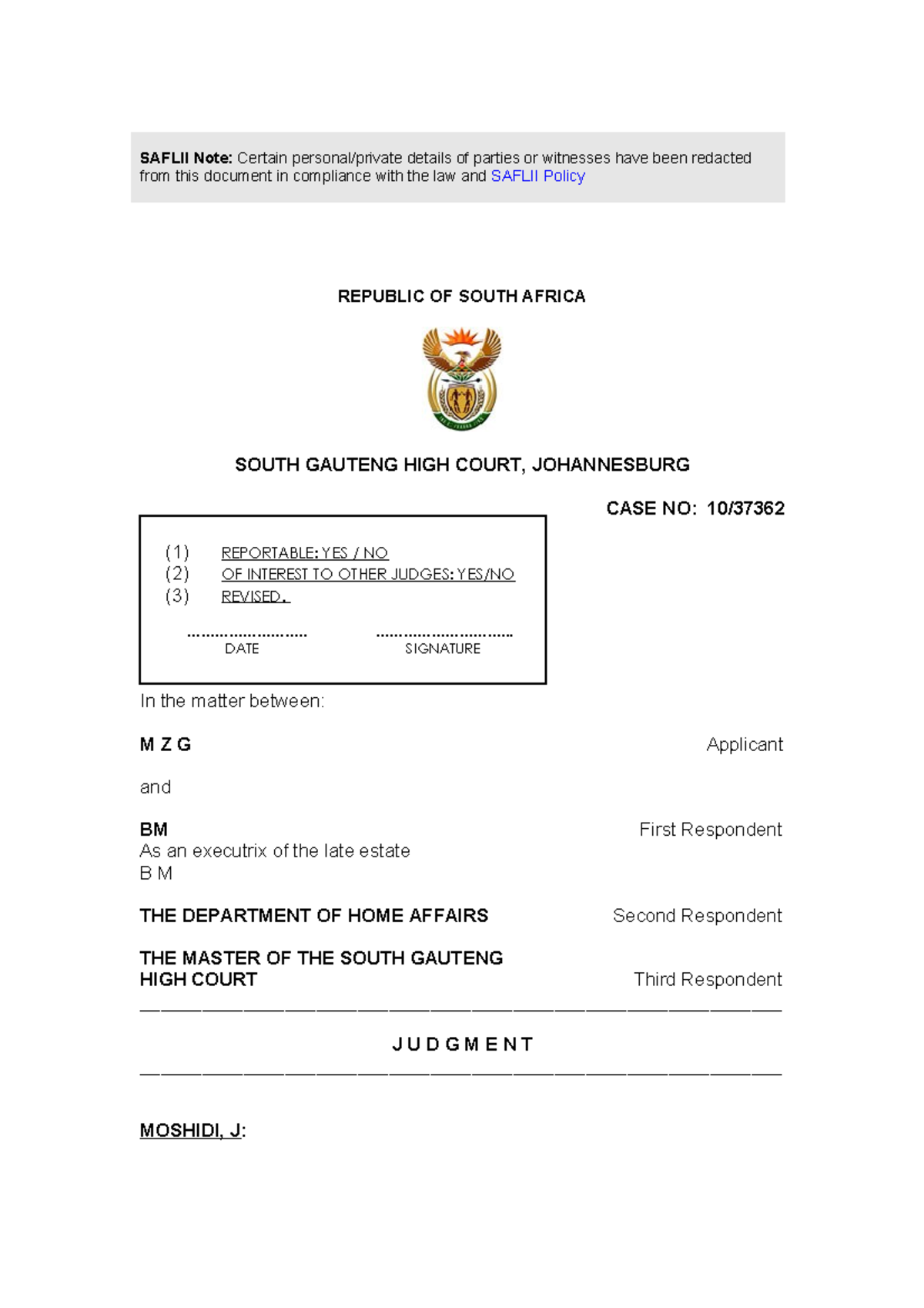 MG v BM 2012 - case - SAFLII Note: from this document in compliance ...