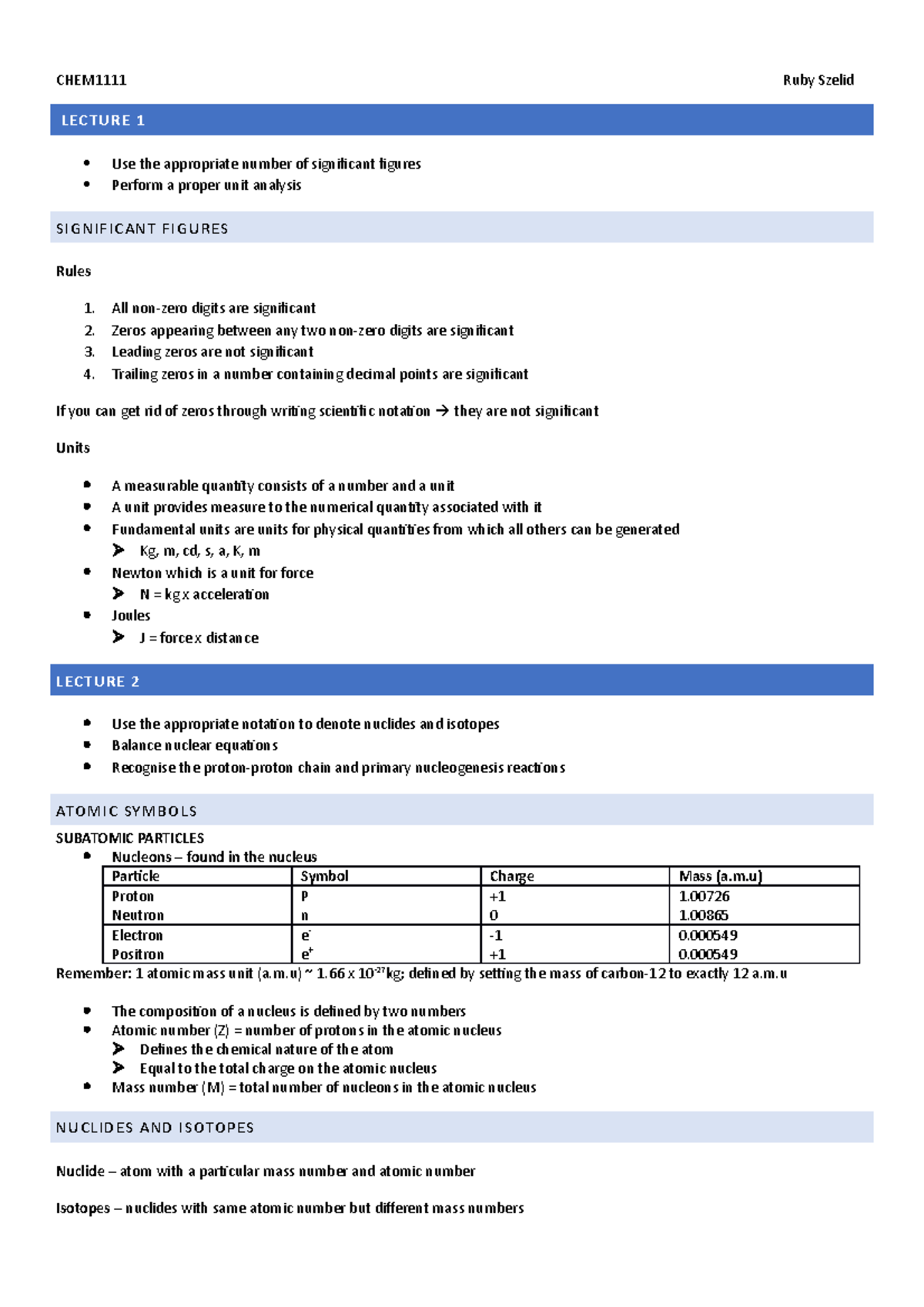 CHEM 1A LECTURE NOTES - LECTURE 1 Use the appropriate number of ...