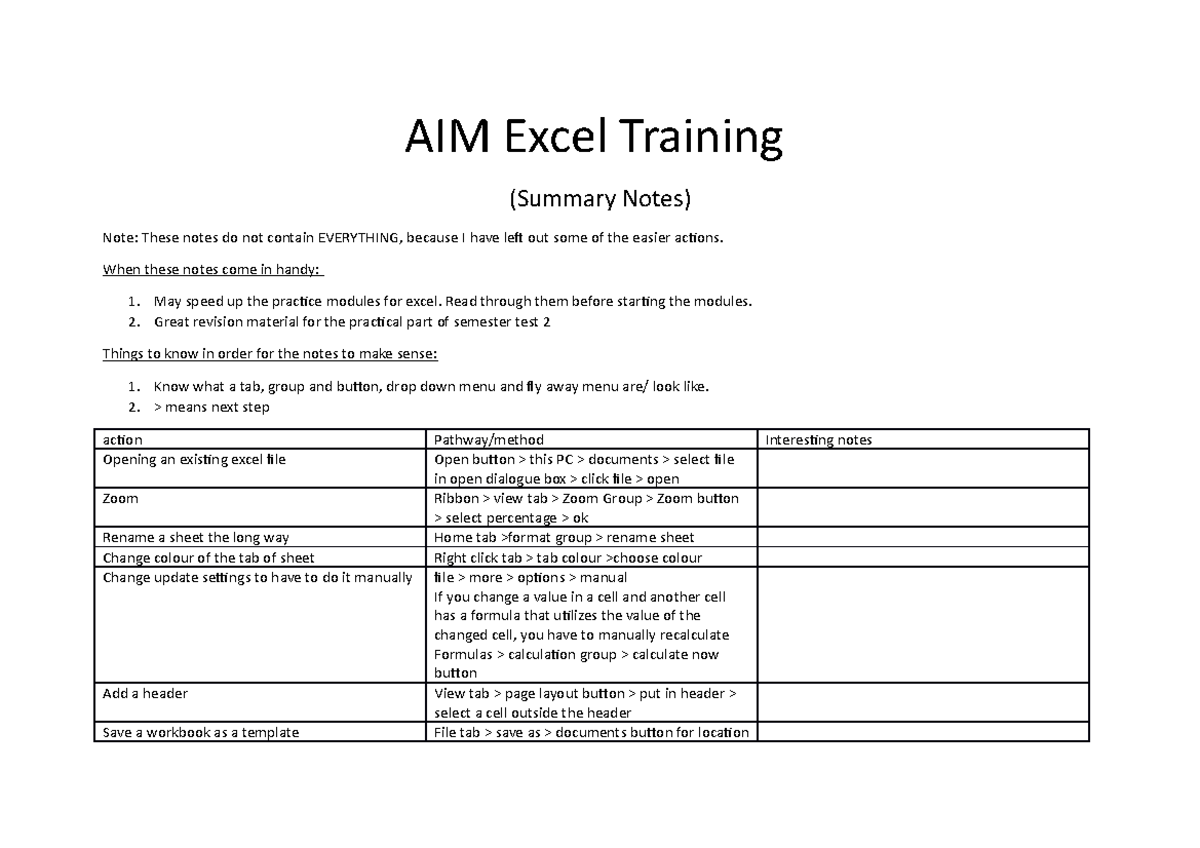 AIM111 - Excel Practical and Training Notes - AIM Excel Training ...