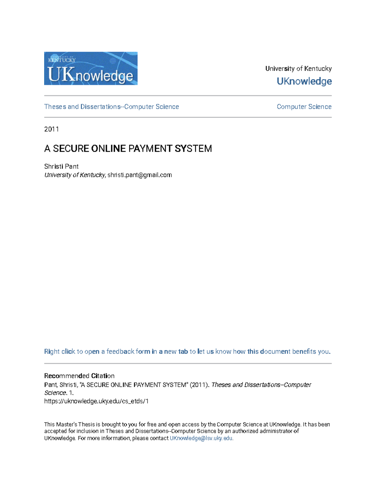 A Secure Online Payment System - University of Kentucky University of ...