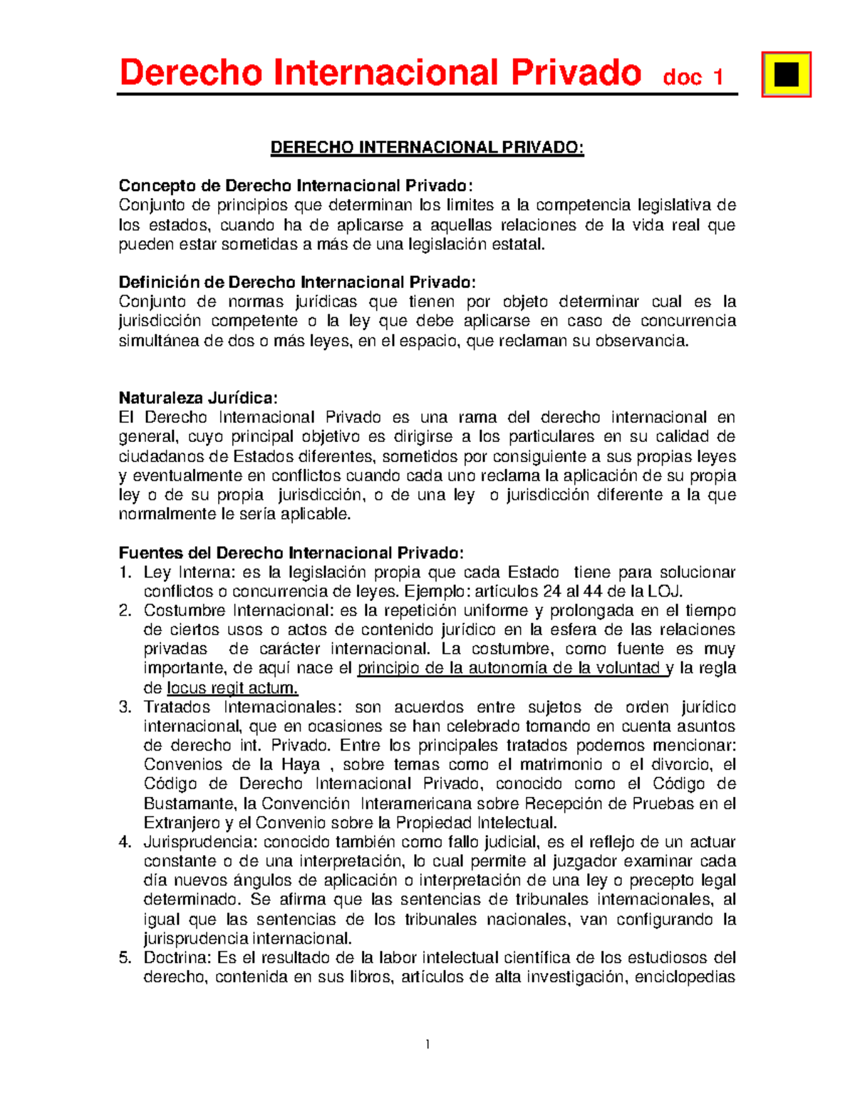 Derecho Internacional Privado DOC1 - DERECHO INTERNACIONAL PRIVADO: Concepto de Derecho - Studocu