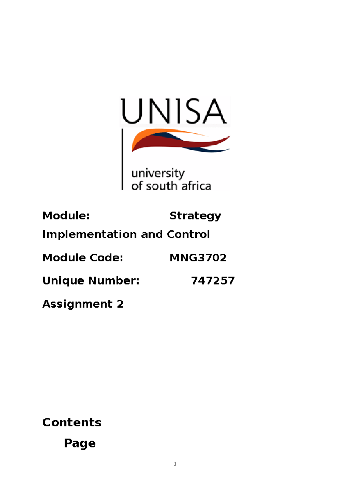 MNG3702 Assignment 22021 - Module: Strategy Implementation and Control ...