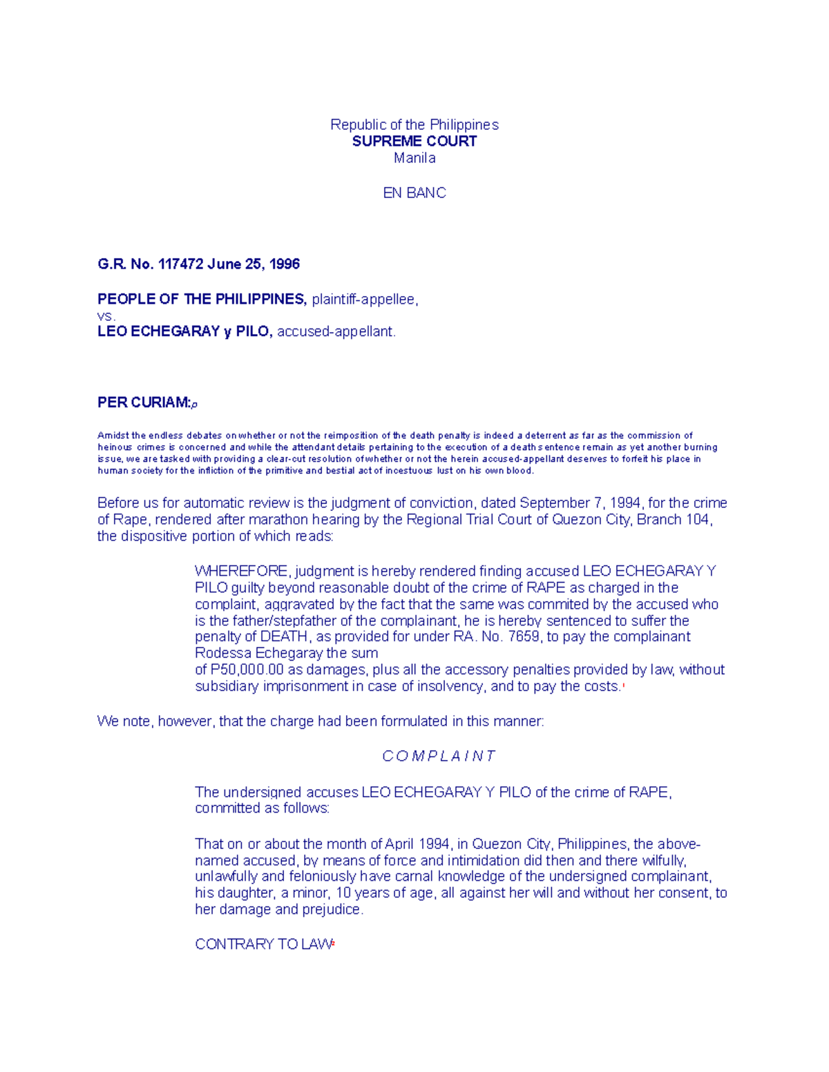 People Versus Echegaray criminal case - Republic of the Philippines ...