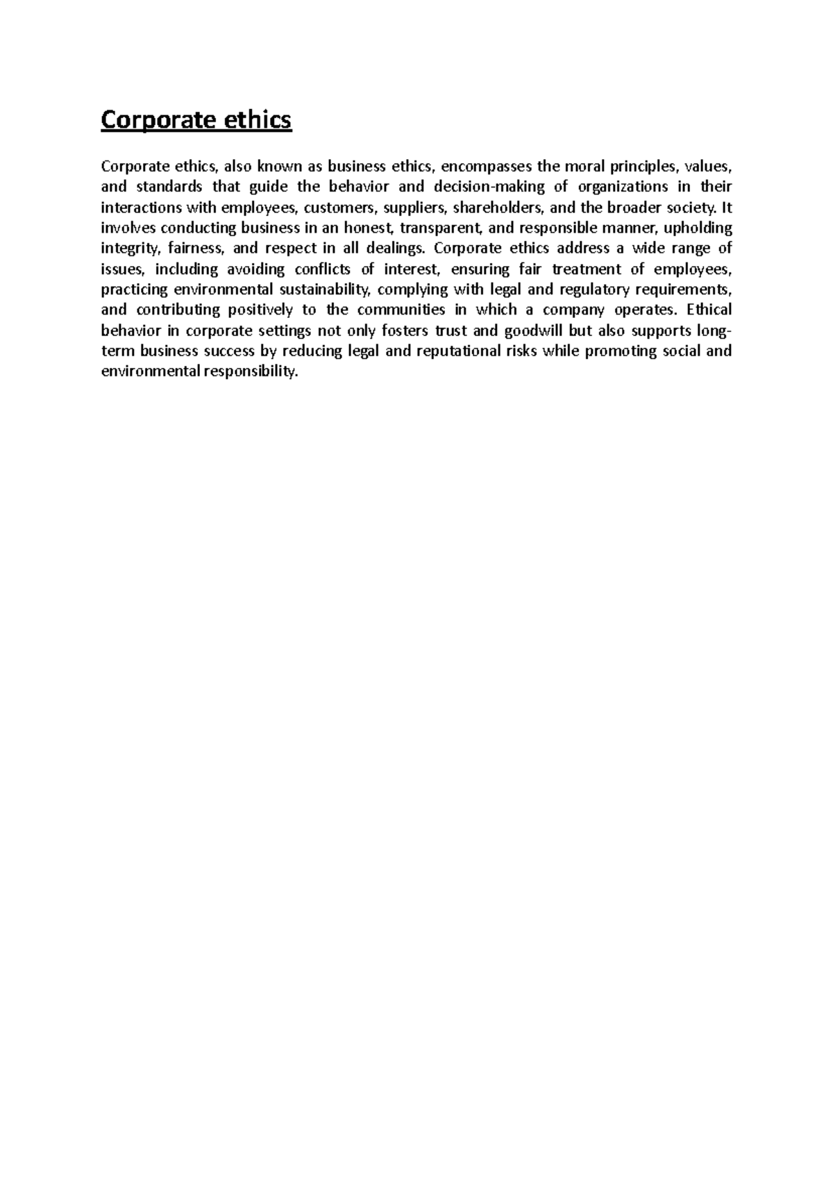 Corporate ethics - Corporate ethics Corporate ethics, also known as ...