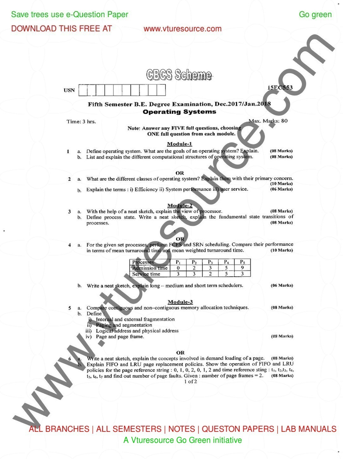 Merged OS Papers - Privious years os qp of EC - Fifth Semester B. Degree Examination, Dec/Jan ...