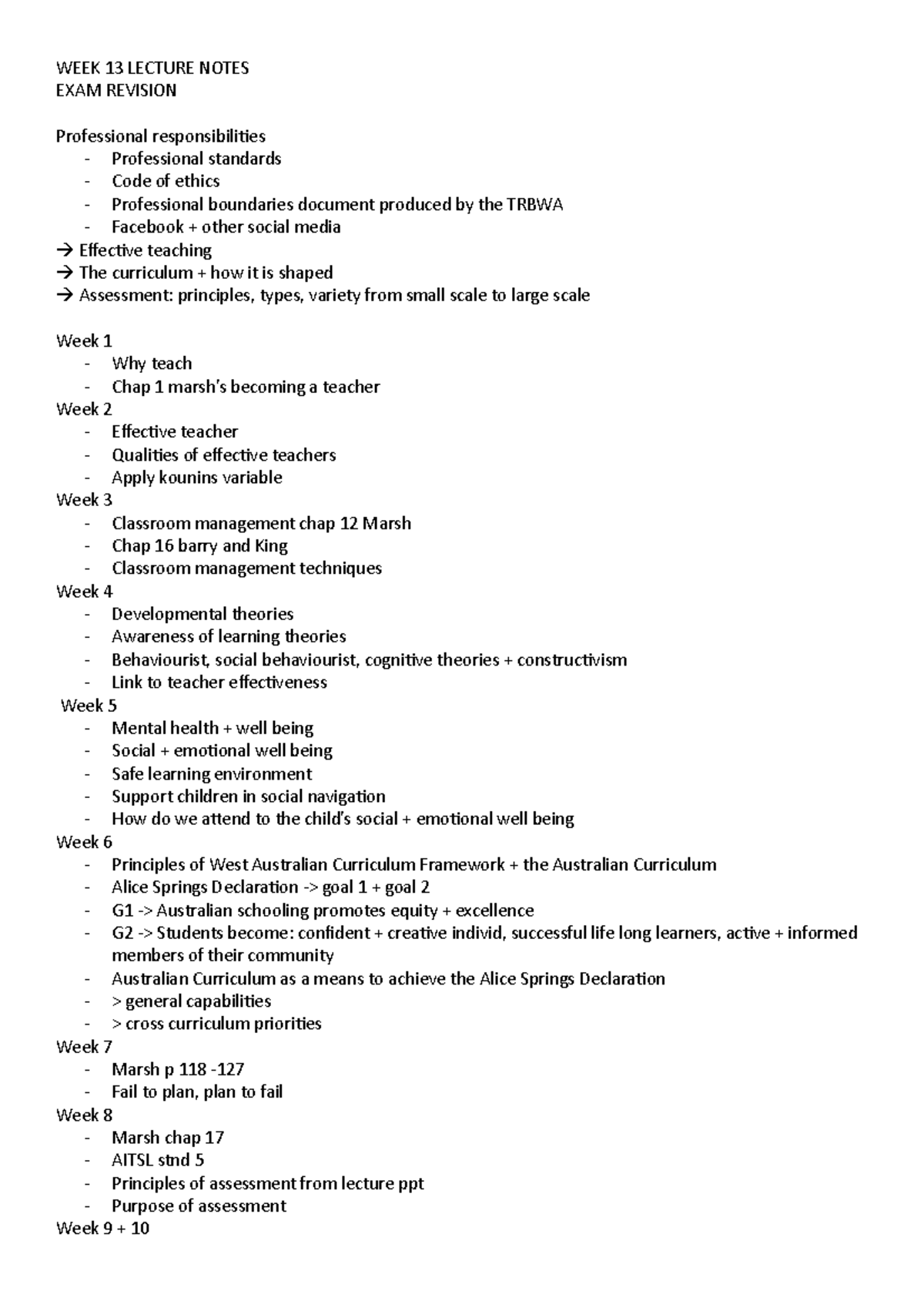 Notes - WEEK 13 LECTURE NOTES EXAM REVISION Professional ...