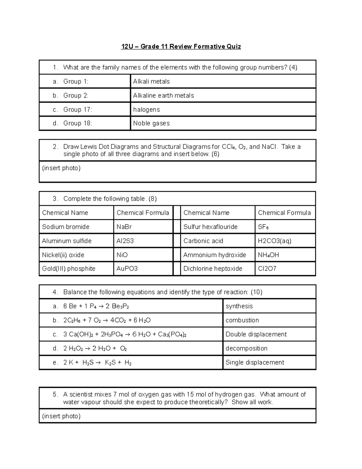organic chemistry - 12U – Grade 11 Review Formative Quiz What are the ...