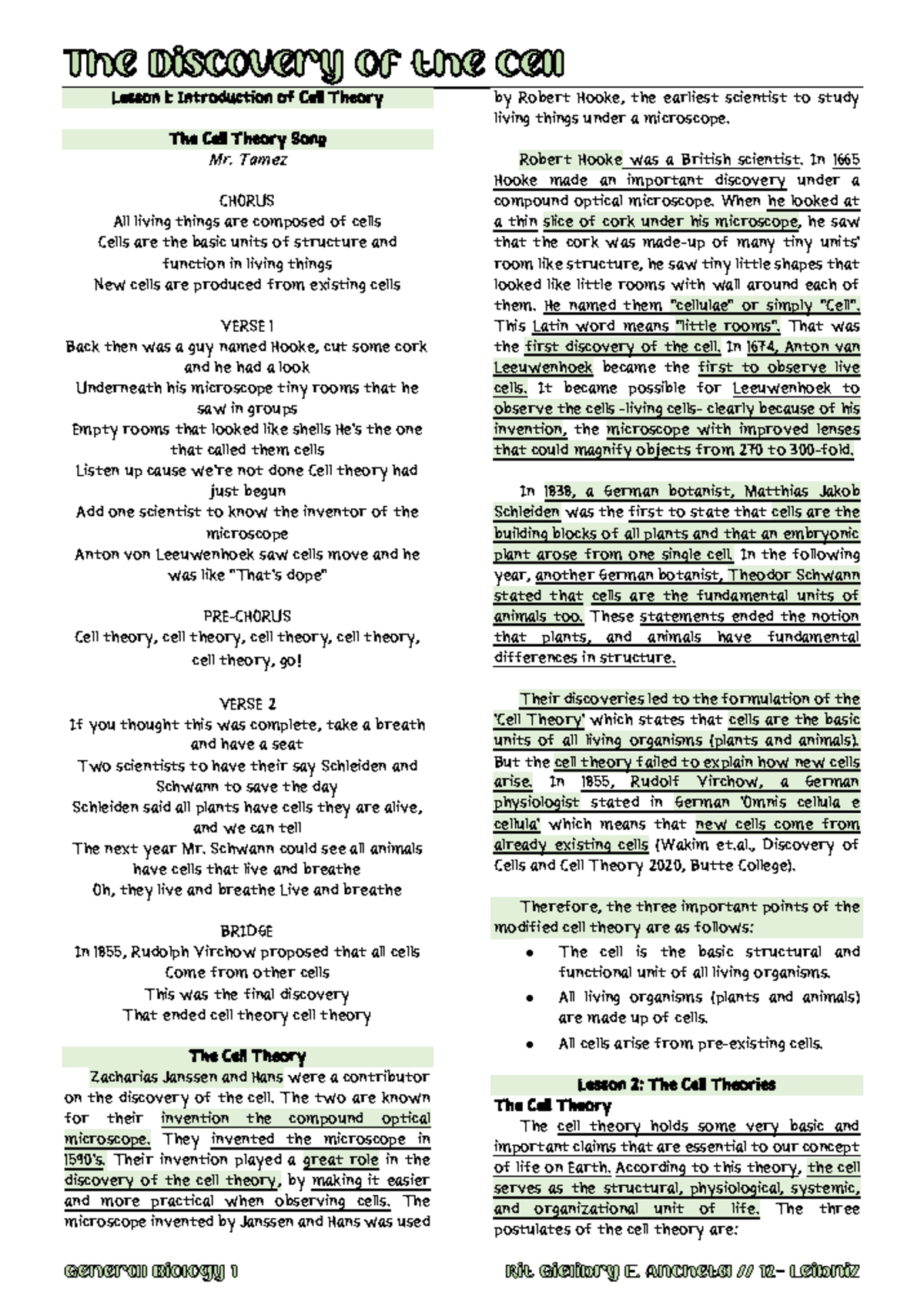 The Discovery of the Cell - Lesson 1: Introduction of Cell Theory The ...