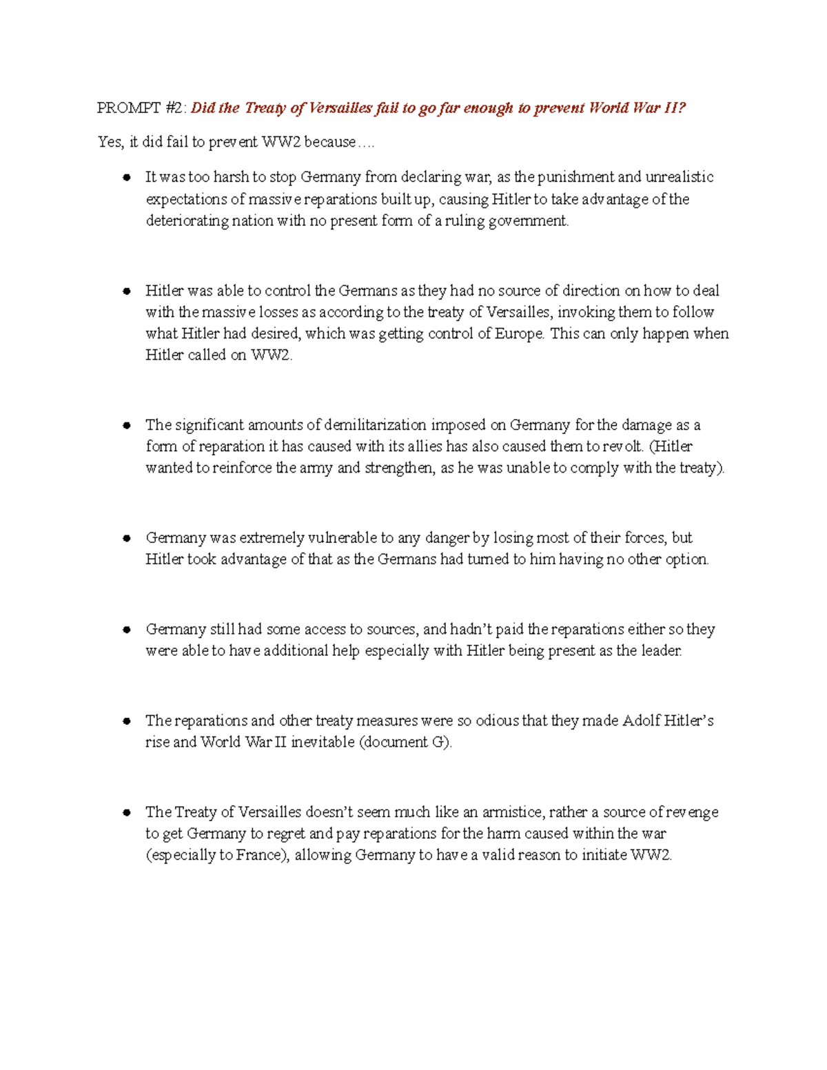 Socratic seminar history - PROMPT #2: Did the Treaty of Versailles fail ...