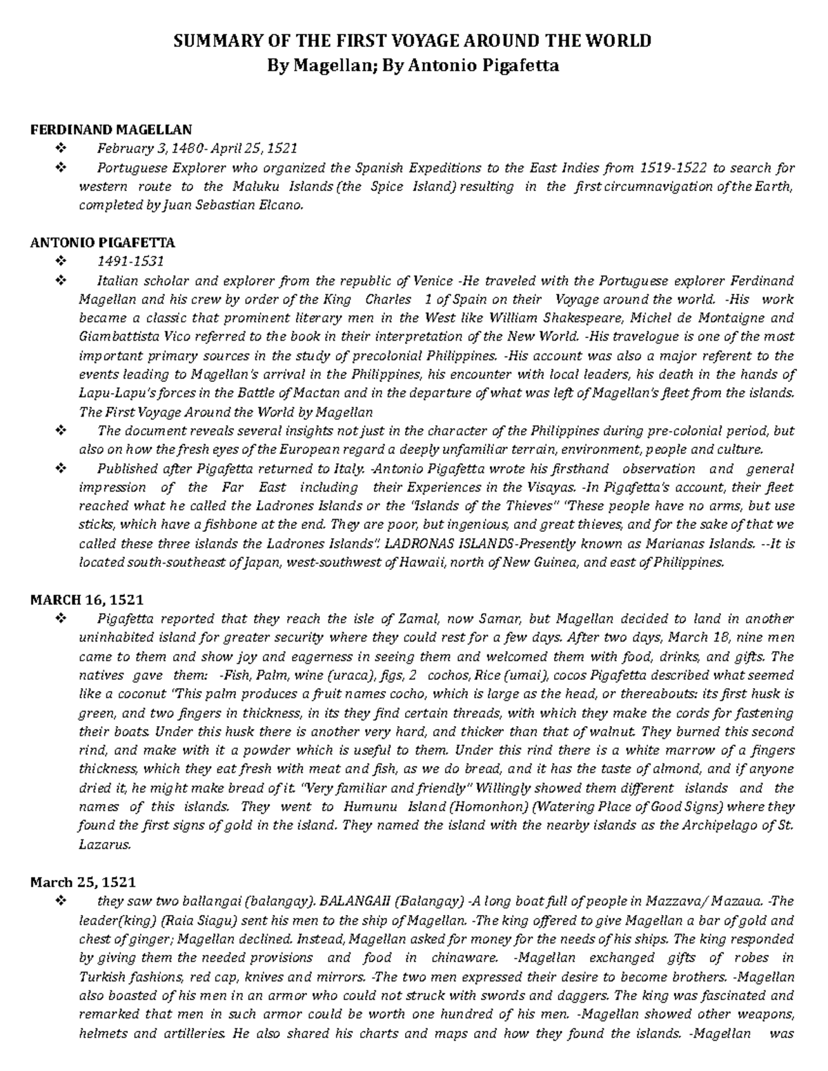 Summary OF THE First Voyage Around THE World SUMMARY OF THE FIRST summary-of-the-first-voyage-around-the-world-summary-of-the-first