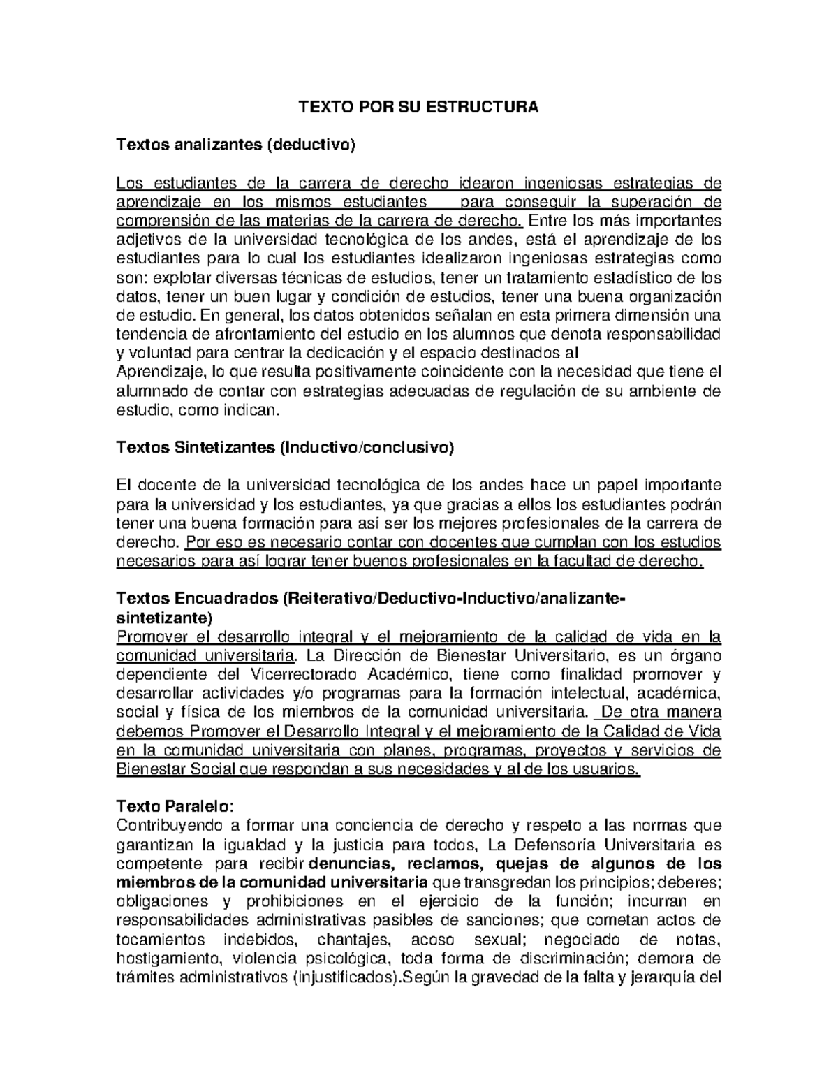 Texto POR SU Estructura - TEXTO POR SU ESTRUCTURA Textos analizantes ...