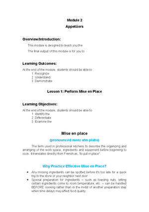 Cookery 12 Module 2 - Module 2 Appetizers Overview/Introduction: This ...