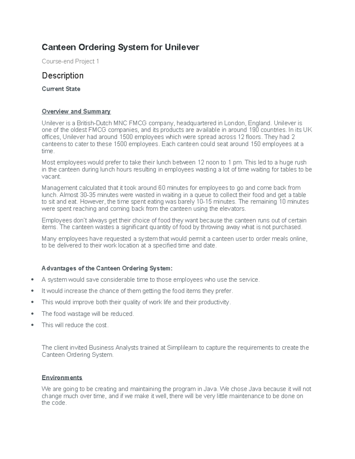 CS1 - Canteen Ordering System for Unilever - Canteen Ordering System ...