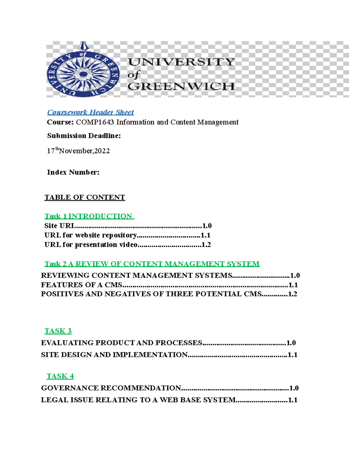ICM project - Coursework Header Sheet Course: COMP1643 Information and ...