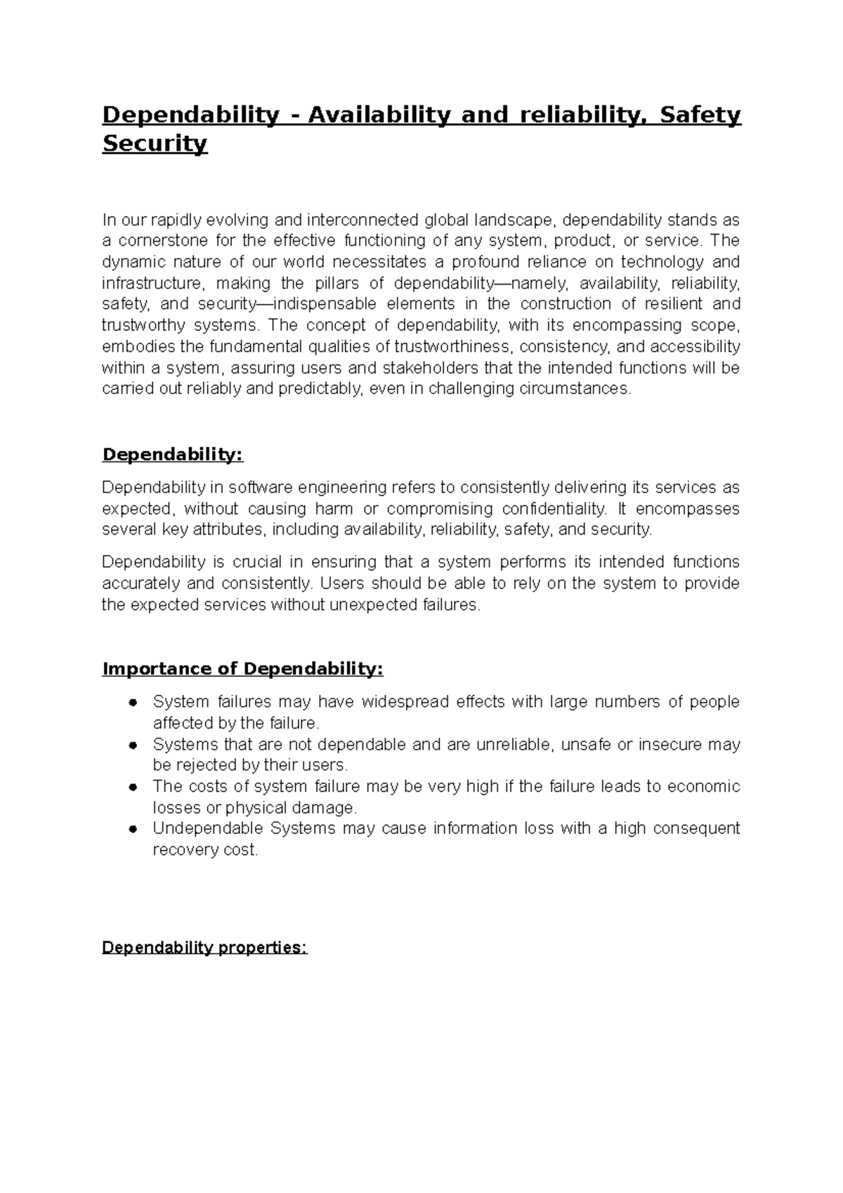 A345 SE BLOG - Dependability - Availability and reliability, Safety Security In our rapidly ...