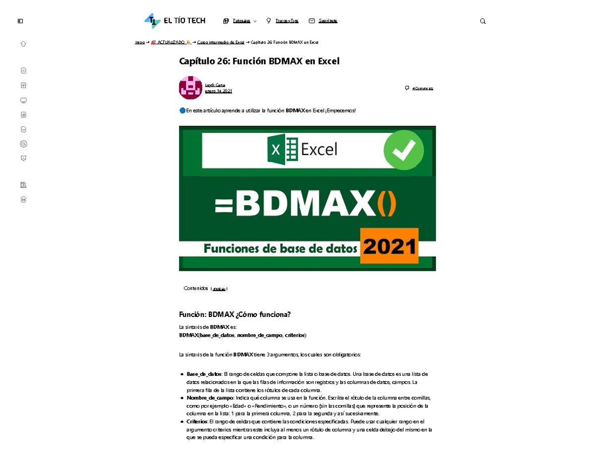 🥇 Capítulo 26 Función Bdmax en Excel - El Tío Tech - Inicio 🎯 ...