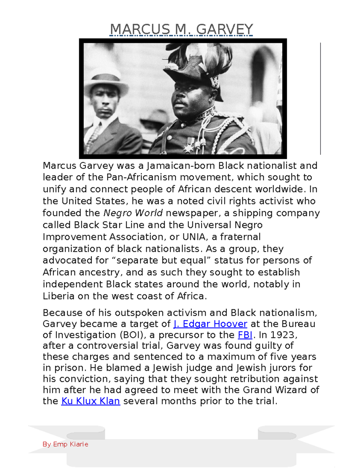 Marcus Garvey was a Jamaican - MARCUS M. GARVEY Marcus Garvey was a ...