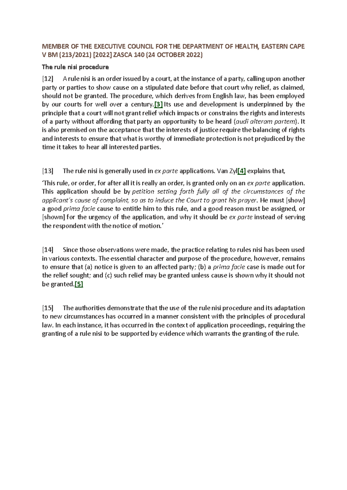 Rule nisi - MEMBER OF THE EXECUTIVE COUNCIL FOR THE DEPARTMENT OF ...