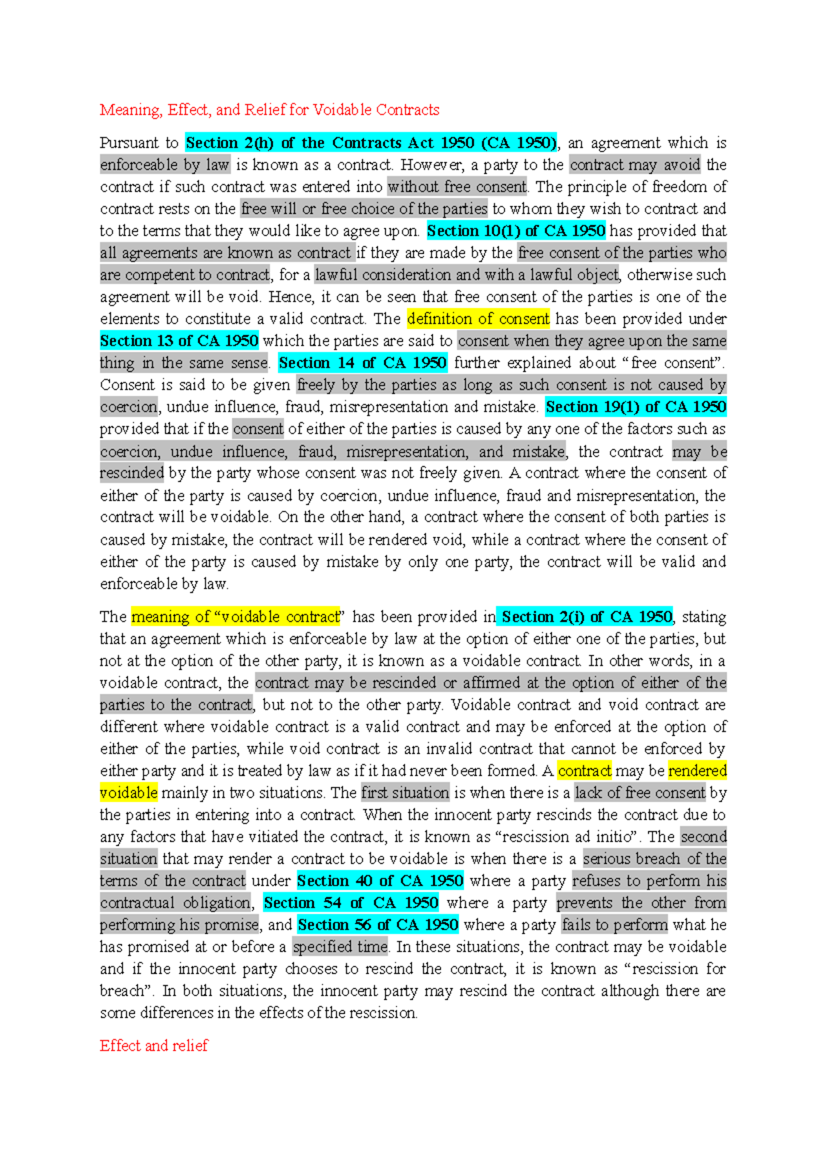 Chapter 1 A Meaning Effect Of And Relief For Voidable Contracts Meaning Effect And