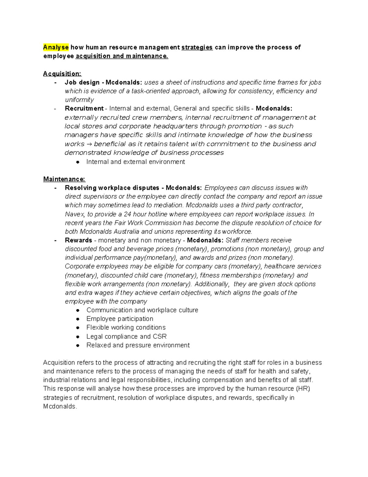HR - business practice responses - Analyse how human resource ...
