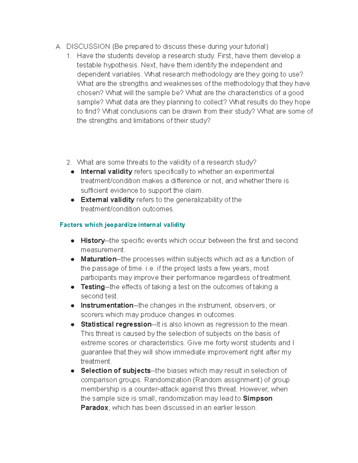 Tutorial #2 Notes - A. DISCUSSION (Be prepared to discuss these during ...