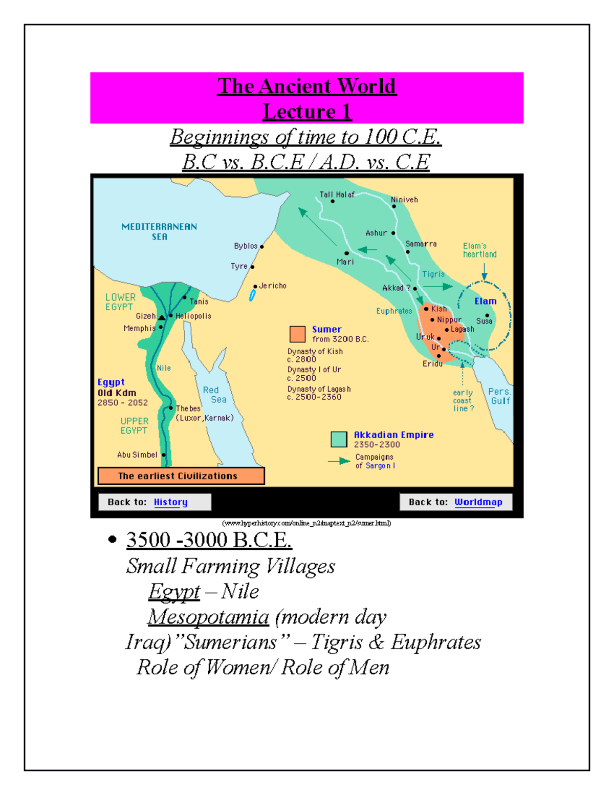 Lecture 1 THE Ancient World Revised 3 - The Ancient World Lecture 1 ...