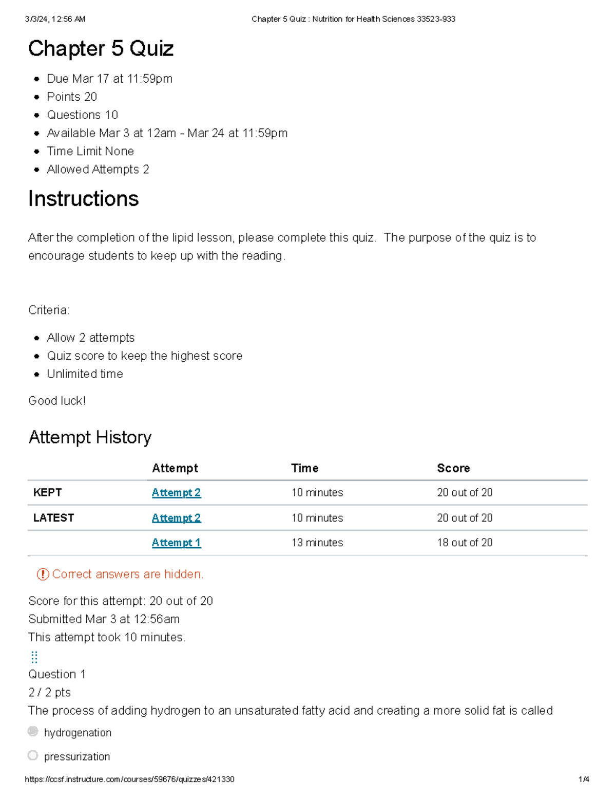 Chapter 5 Quiz Nutrition for Health Sciences 33523-933 - Chapter 5 Quiz Due Mar 17 at 11:59pm ...