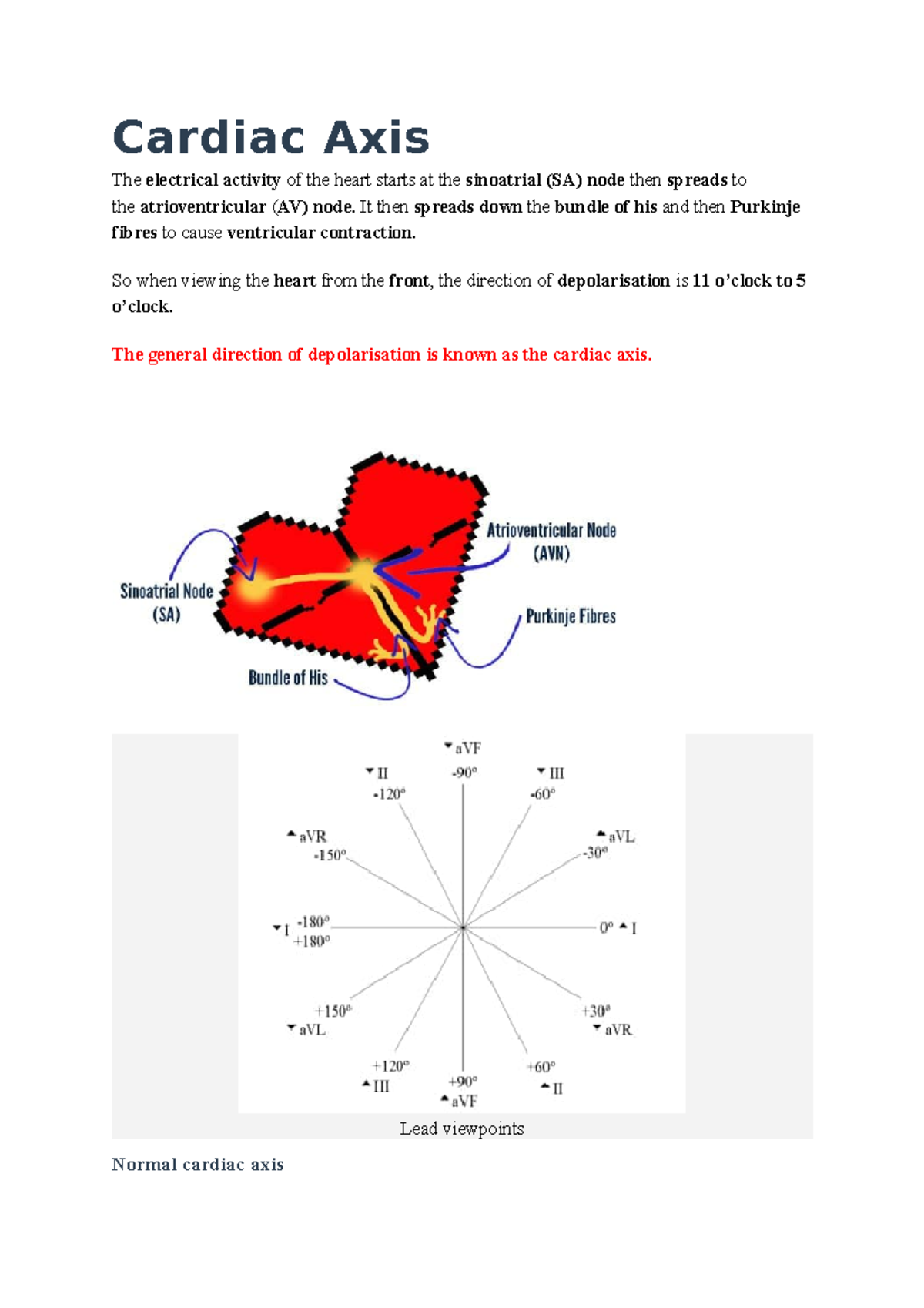 Cardiac Axis - Lecture notes 2 - Cardiac Axis The electrical activity ...
