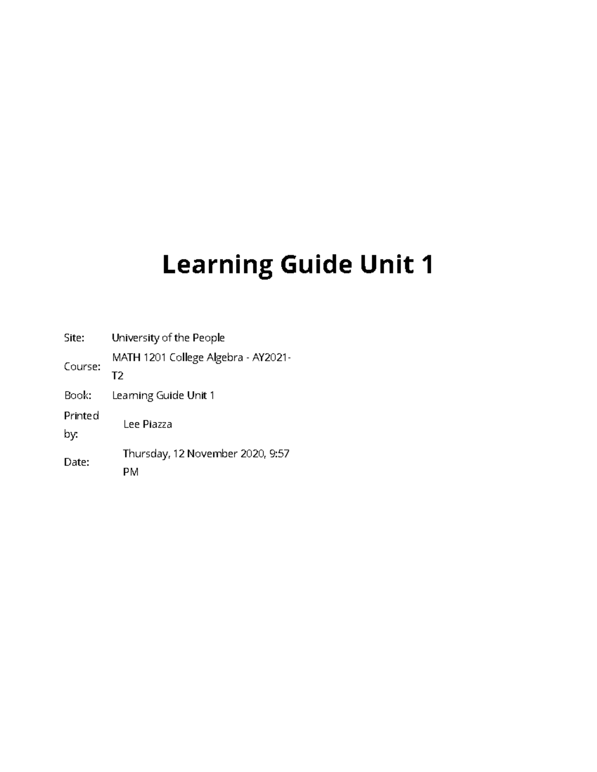 Learning Guide Unit 1 - Work - Learning Guide Unit 1 Site: University ...