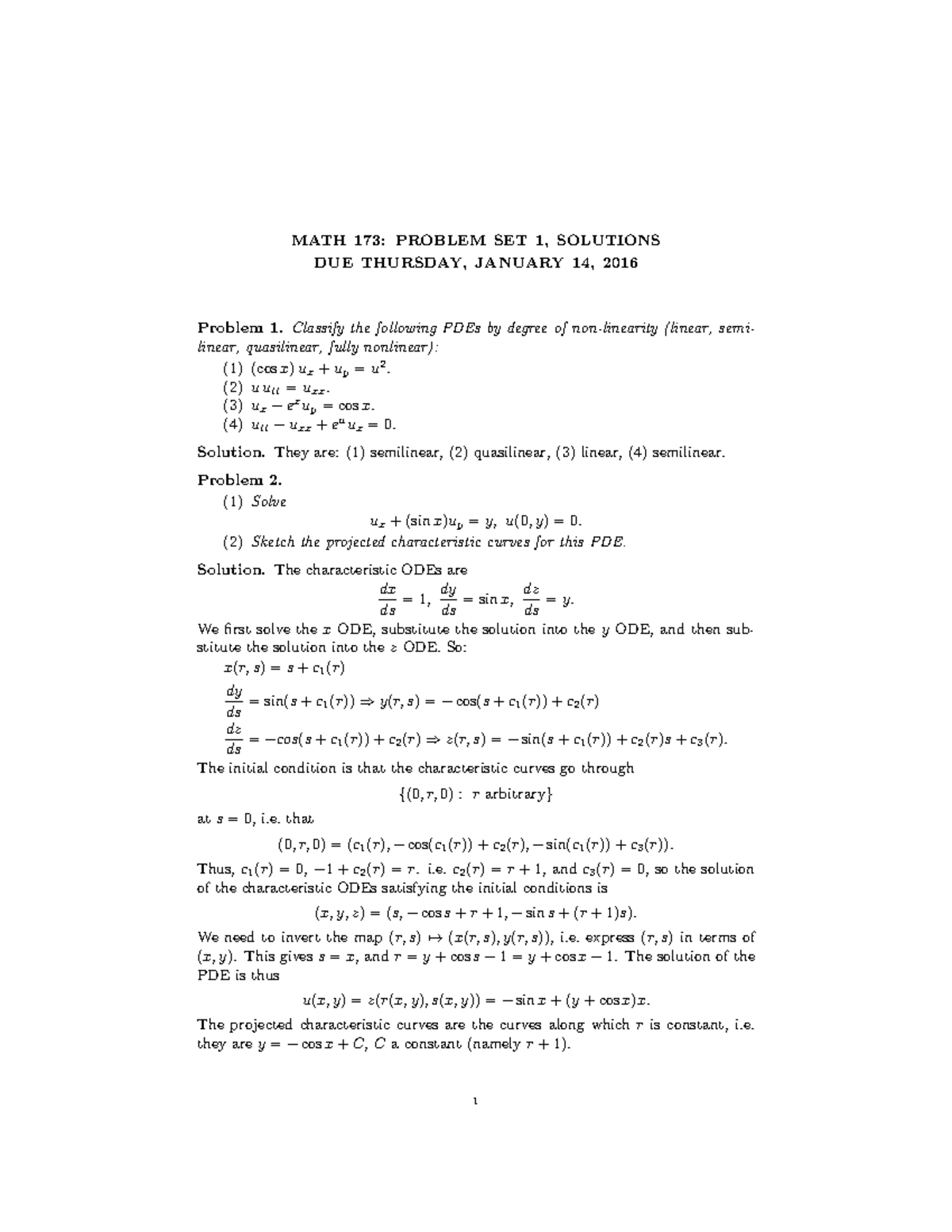 Seminar assignments - Problem set 1 solutions - MATH 173: PROBLEM SET 1 ...