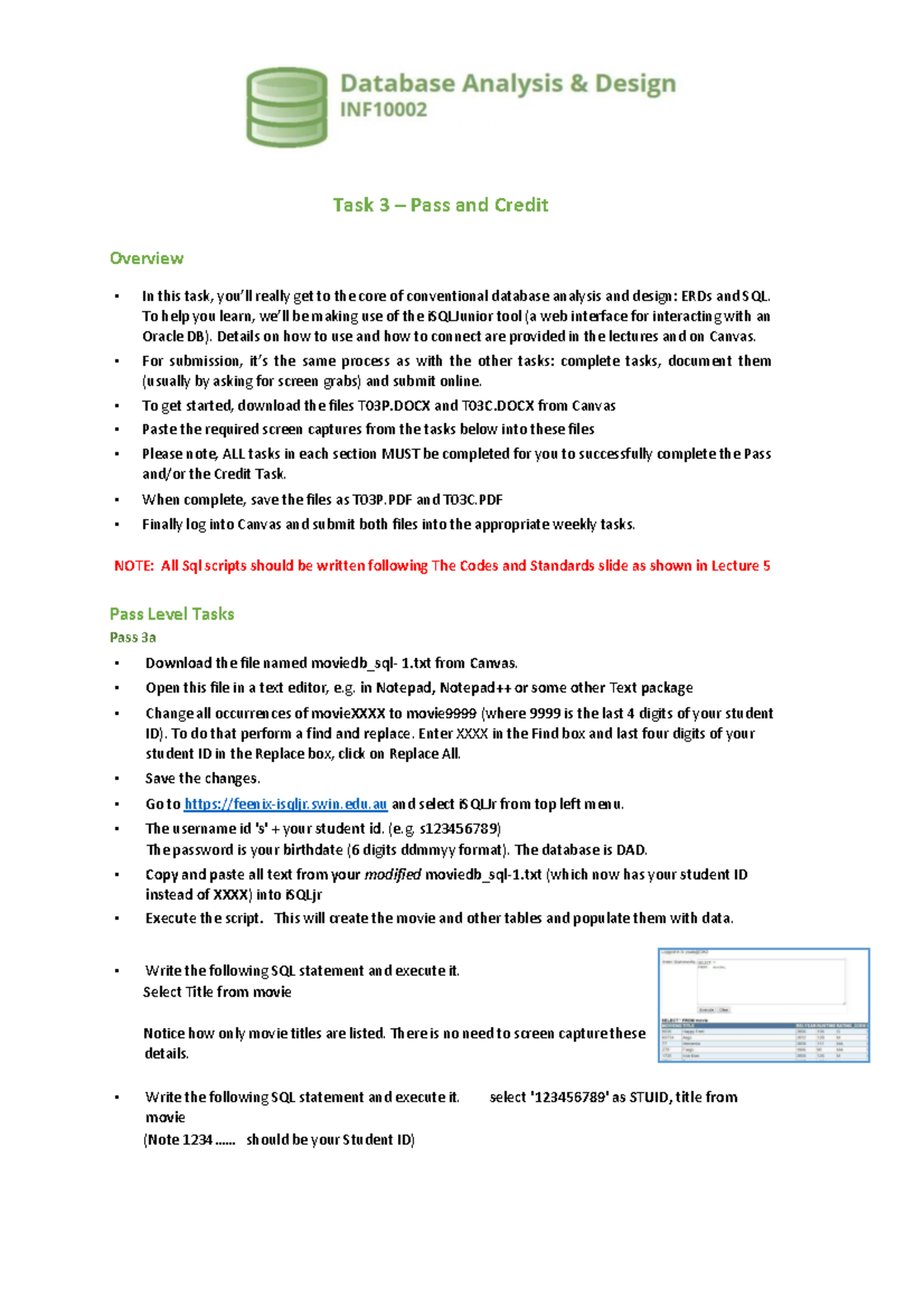 INF10002 Task 03 - COURSEWORK - Task 3 – Pass and Credit Overview In ...