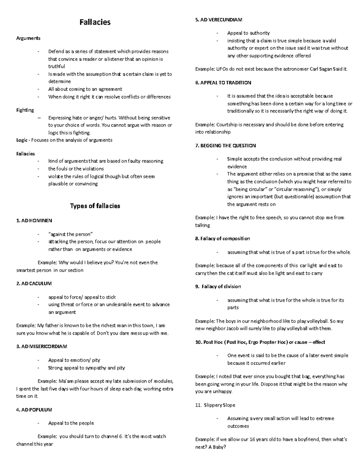 Fallacies - Fallacies Arguments - Defend as a series of statement which ...