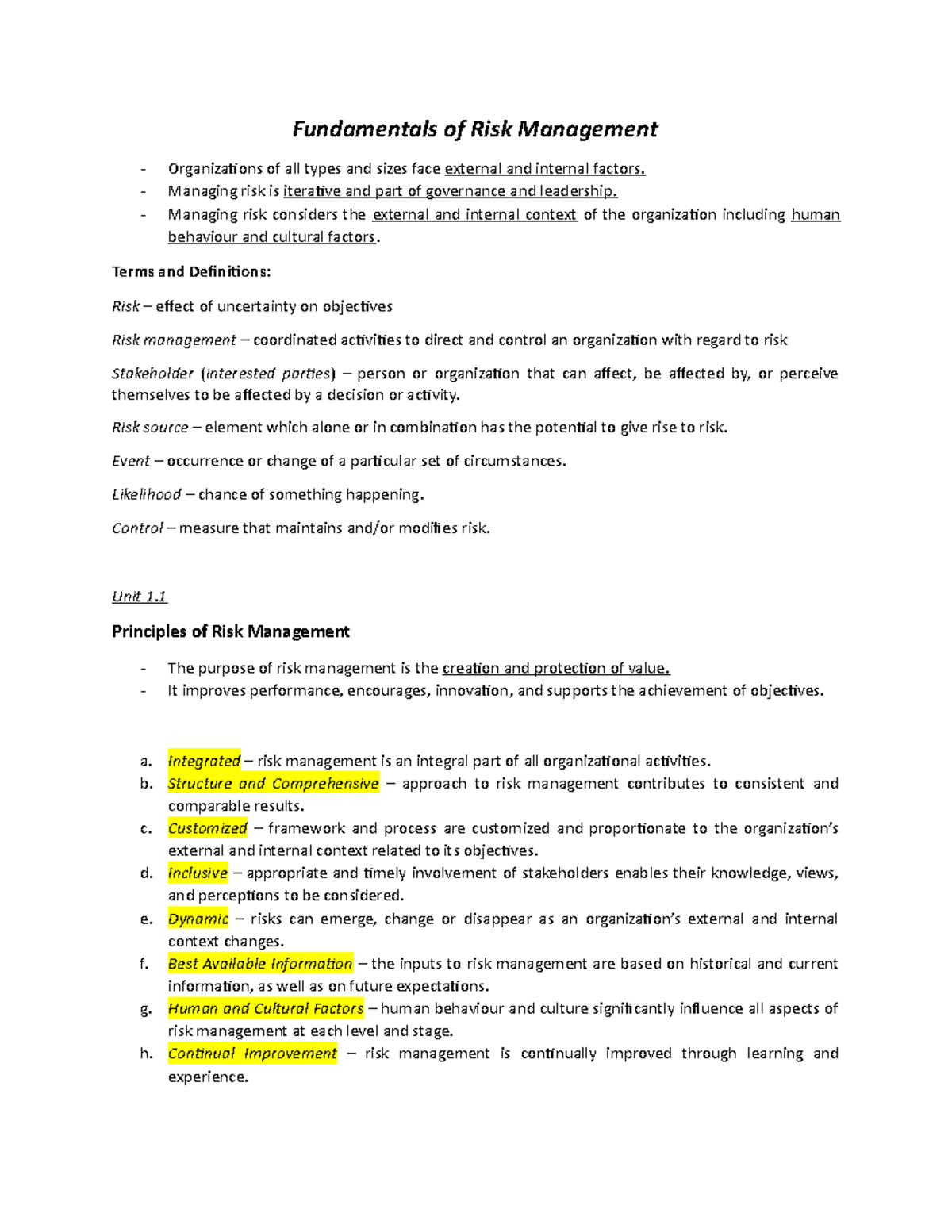 Fundamentals - Managing risk considers the external and internal ...