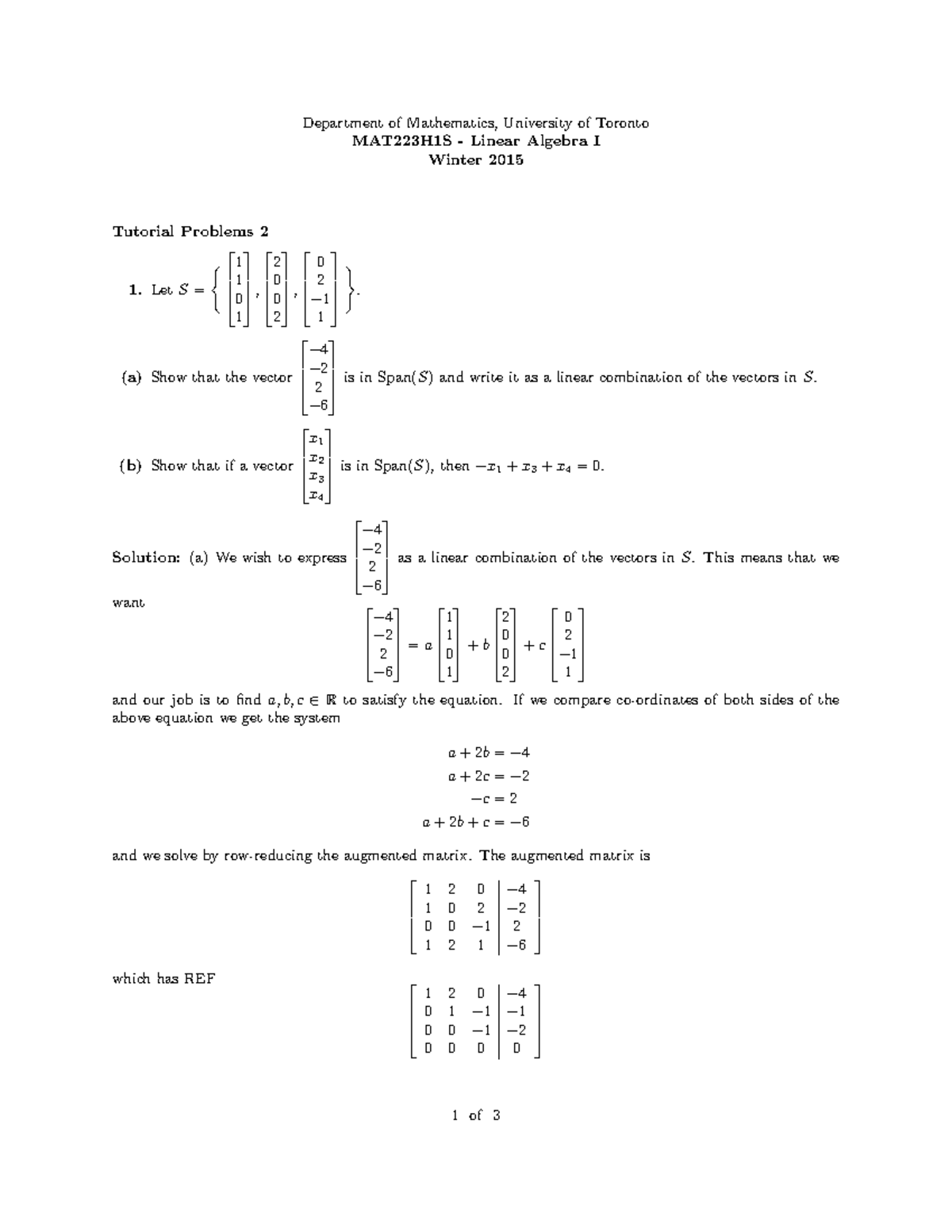 Mat223tut2 5sol - Department of Mathematics, University of Toronto ...