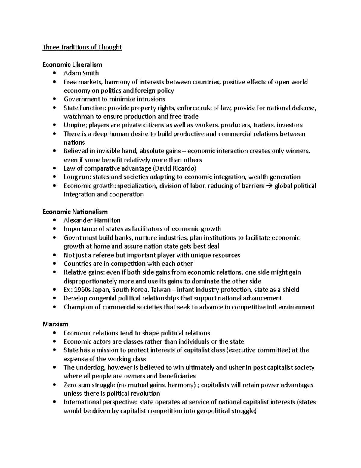 Polsci 350 Midterm Notes - Three Traditions of Thought Economic ...