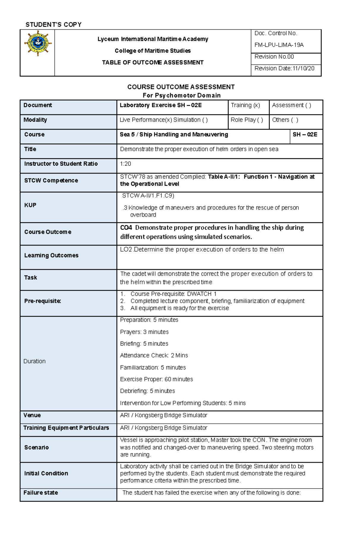 Sea 5 Exercise SH-02E - Student Copy - STUDENT’S COPY Lyceum ...