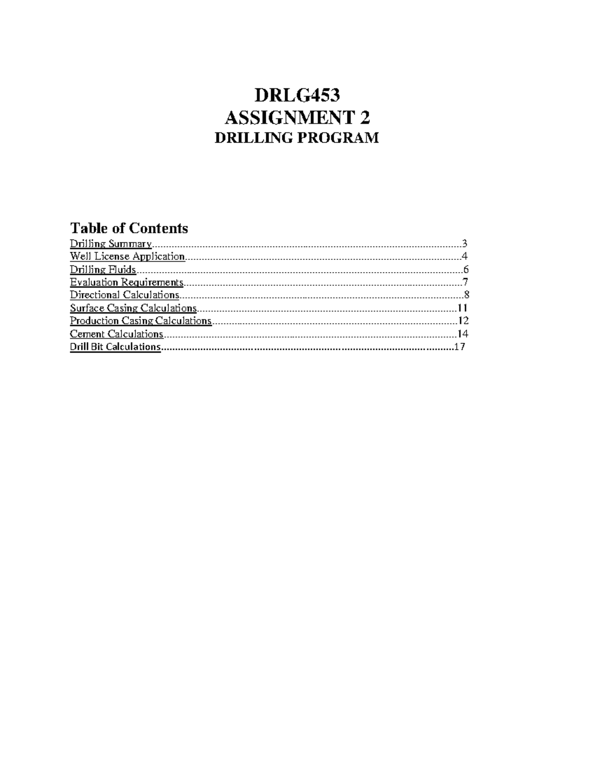 Drilling Summary Example - DRILLING PROGRAM - DRLG ASSIGNMENT Drilling ...