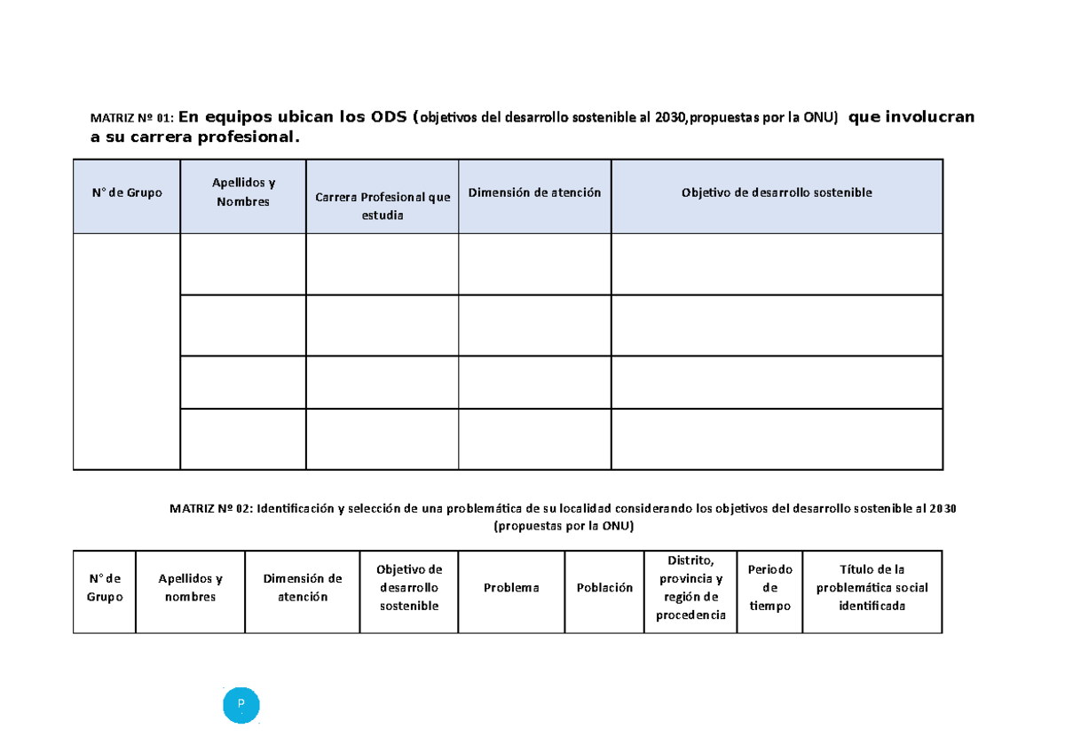 Todas LAS Matrices - MATRIZ Nº 01: En equipos ubican los ODS (objetivos ...