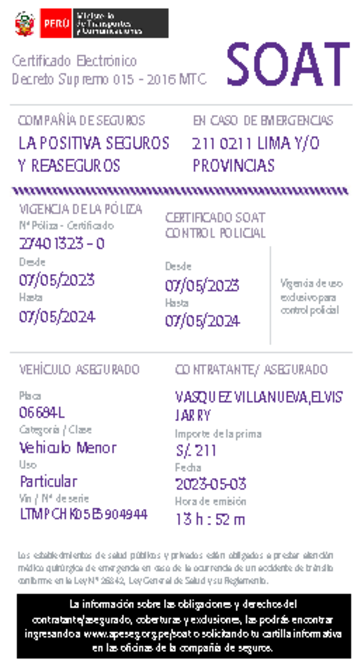 27401323 - Sss - Certificado Electrónico Decreto Supremo 015 - 2016 MTC ...